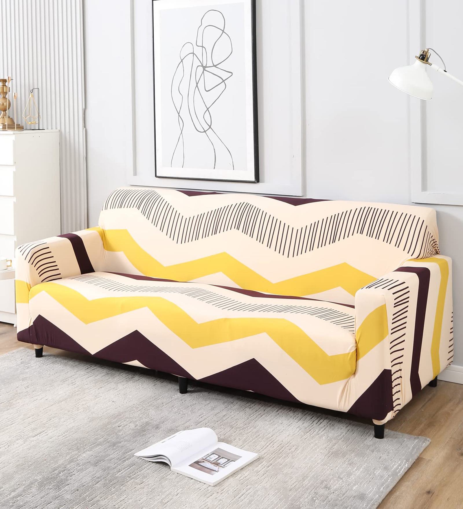 Buy Beige Abstract Polyester 4 Seater Sofa Cover by HOKIPO at 27% OFF ...