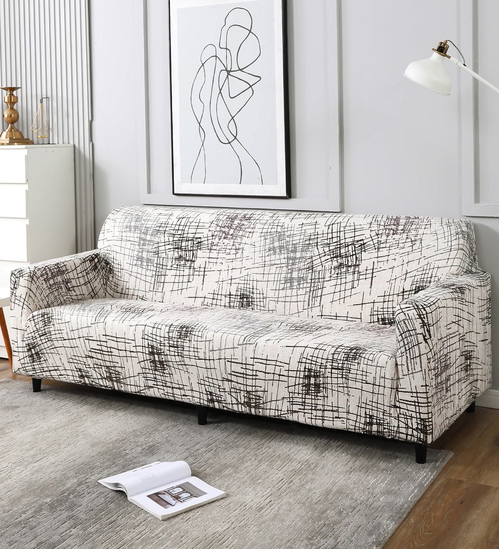 Buy Beige Abstract Polyester 4 Seater Sofa Cover at 19% OFF by HOKIPO ...