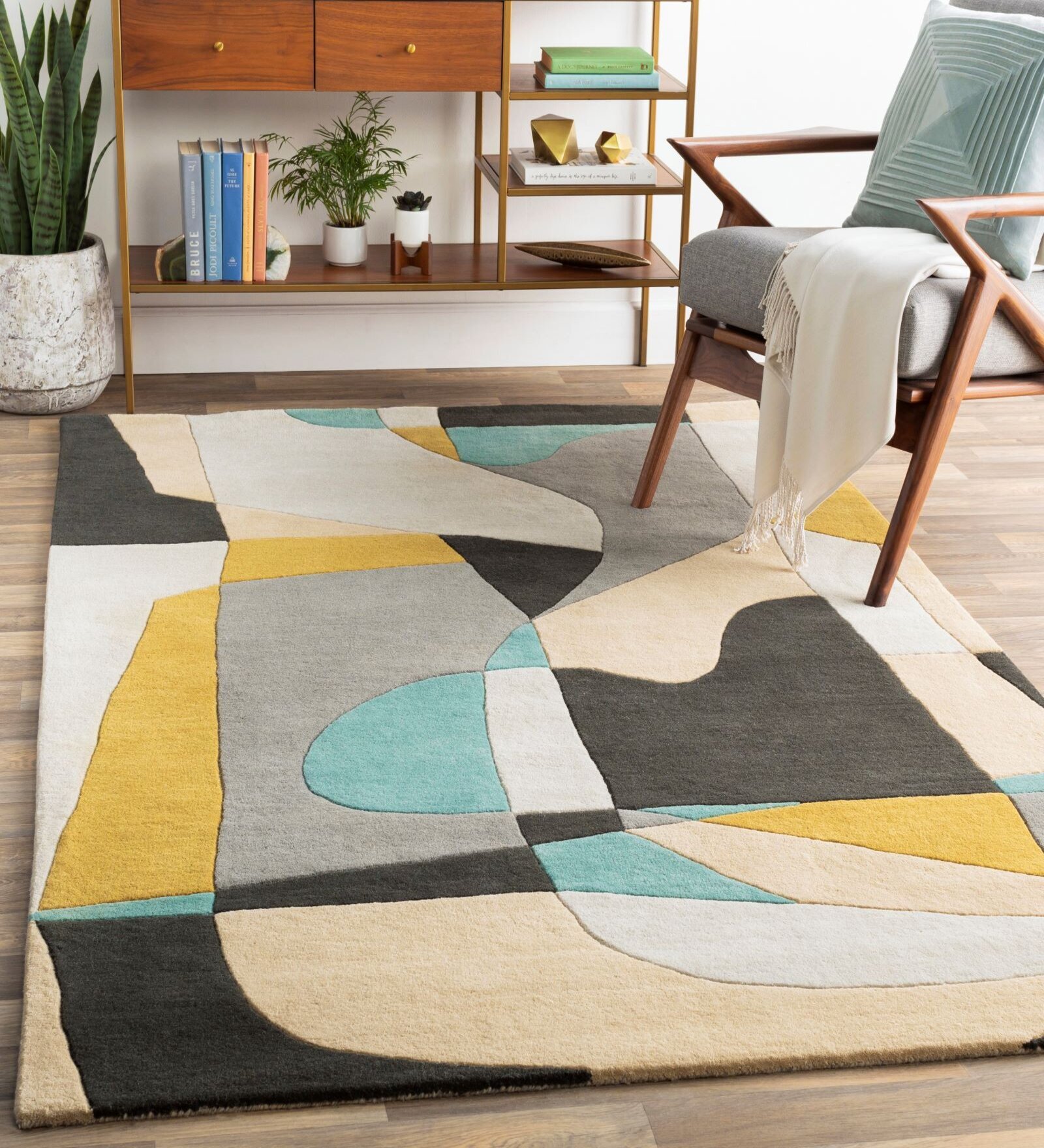 Buy Beige Abstract Wool 5 ft x 7 ft Hand tufted Carpet by Surya Living ...
