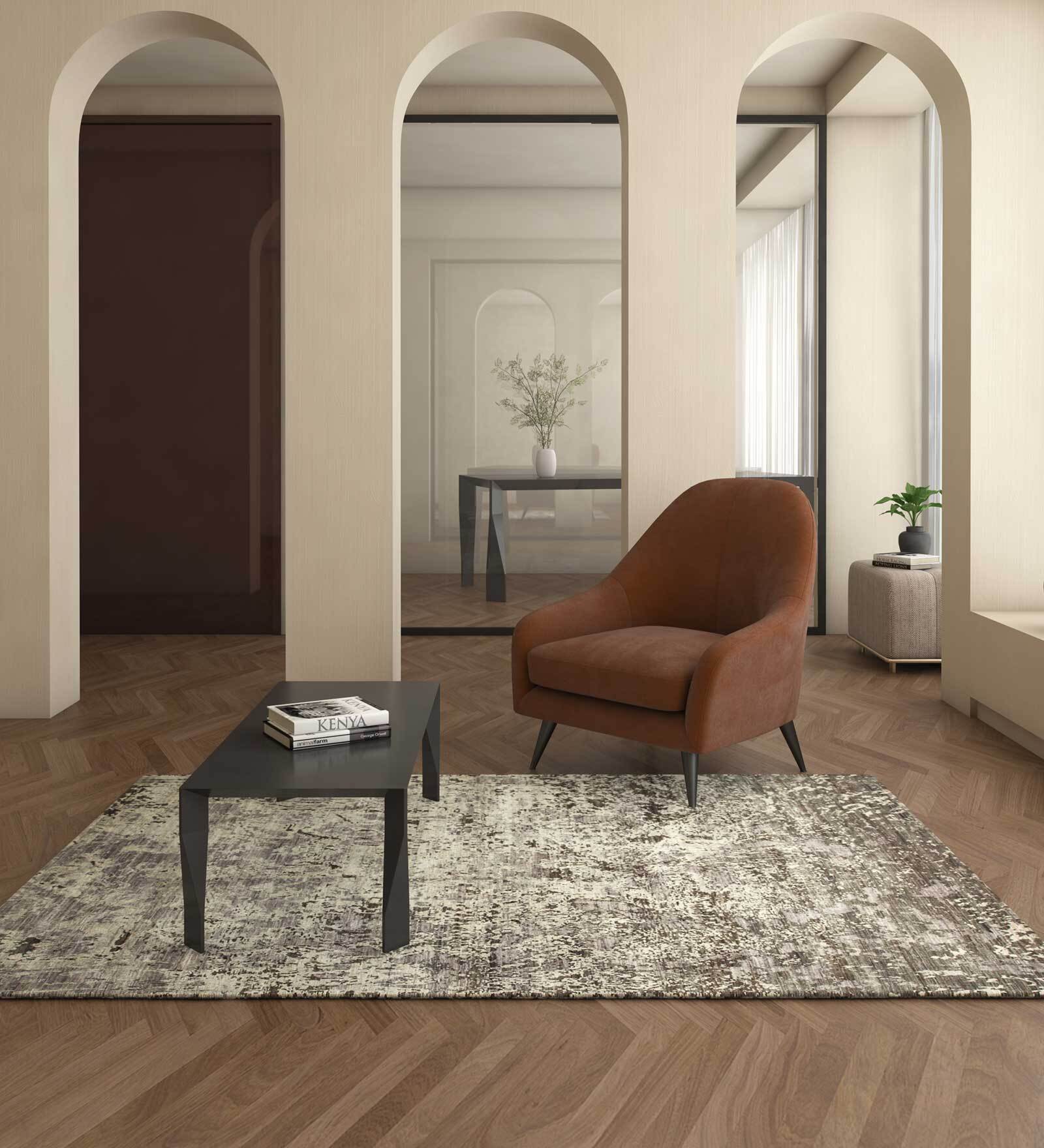 Buy Beige Abstract Wool 8 x 10 ft Hand Knotted Carpet by Jaipur Rugs ...