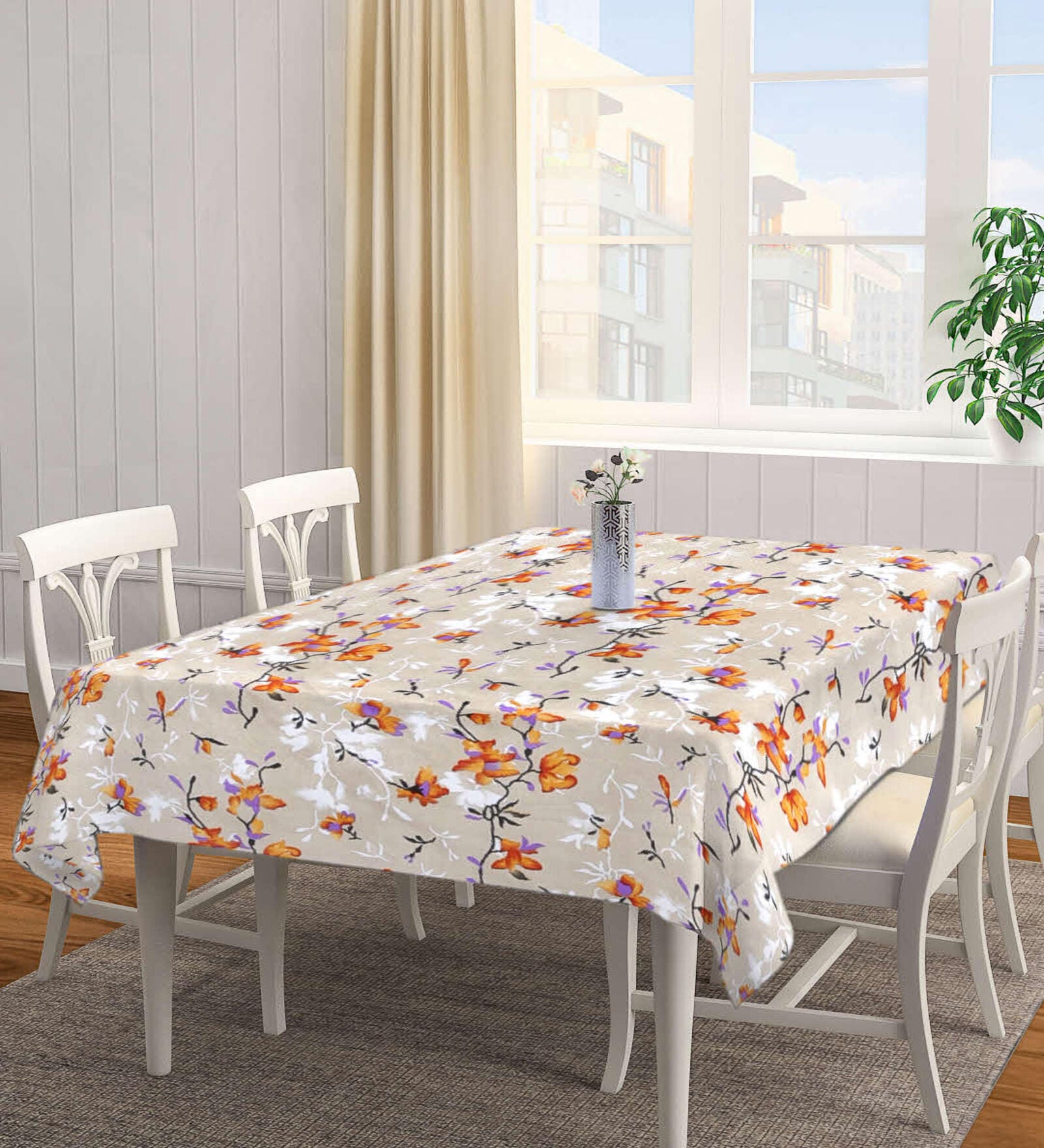 Buy Floral (90x60) Beige & Orange Cotton Blend Table Cloth at 70% OFF ...