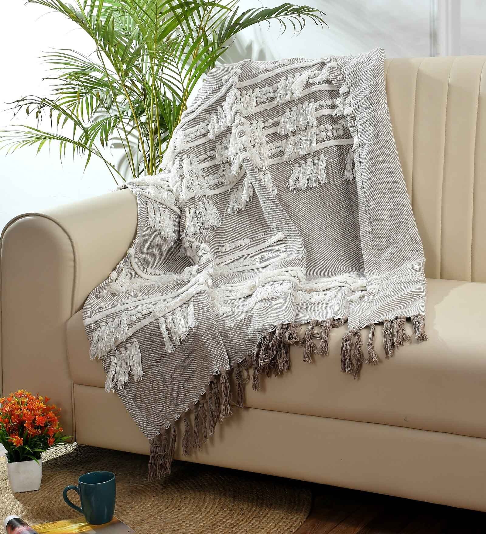 Buy Beige Cotton Boho Woven 60x50 inches Sofa Throw (1Pc) at 54% OFF by ...