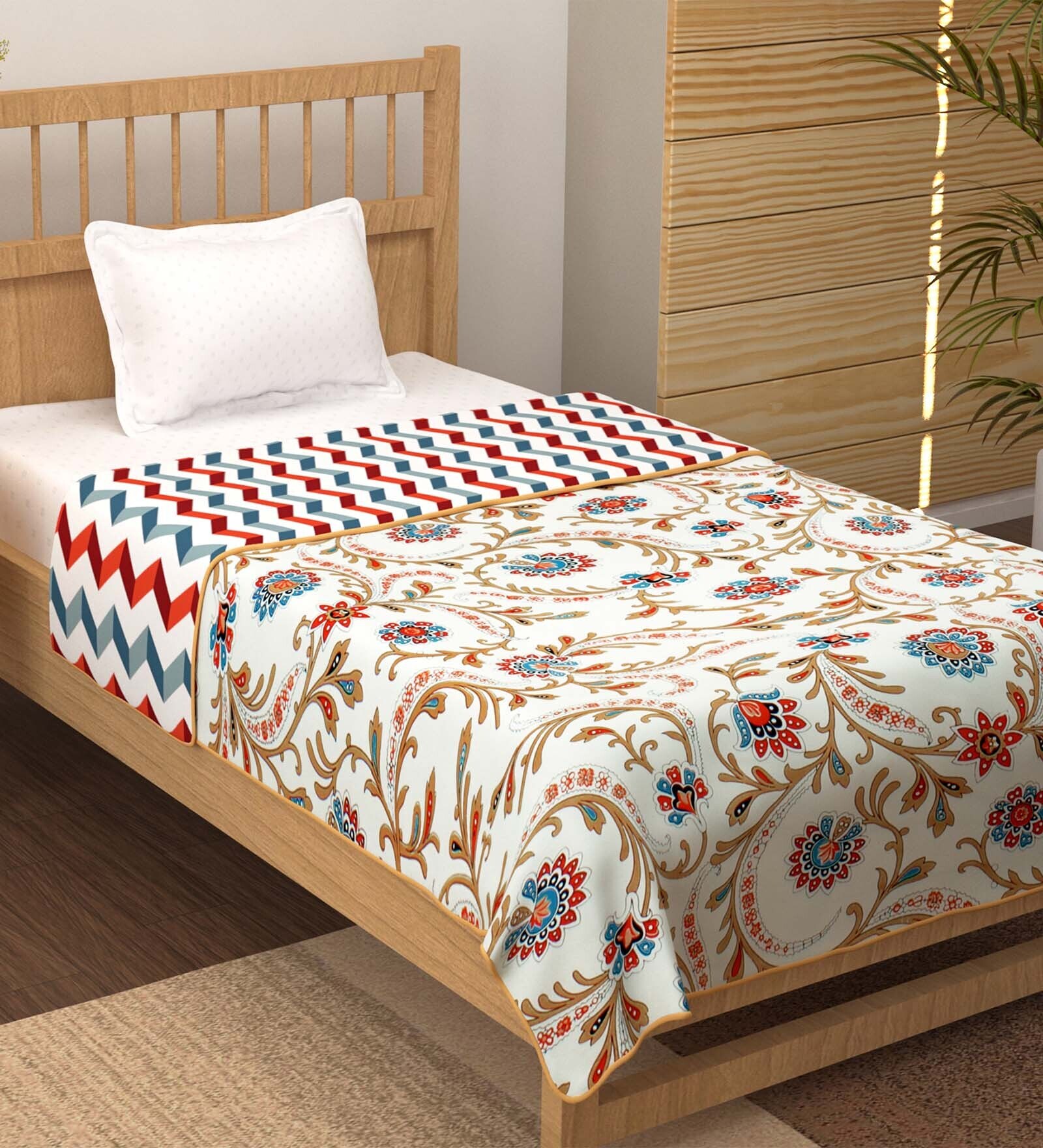 Buy Beige Cotton Floral 150 GSM Super Soft Single Bed Dohars at 60% OFF ...
