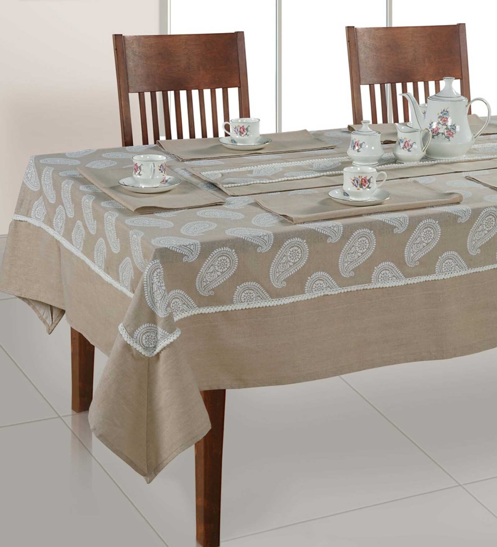Buy Gharana (90x60) Beige & White Cotton (Set of 8) Table Linen Set at ...