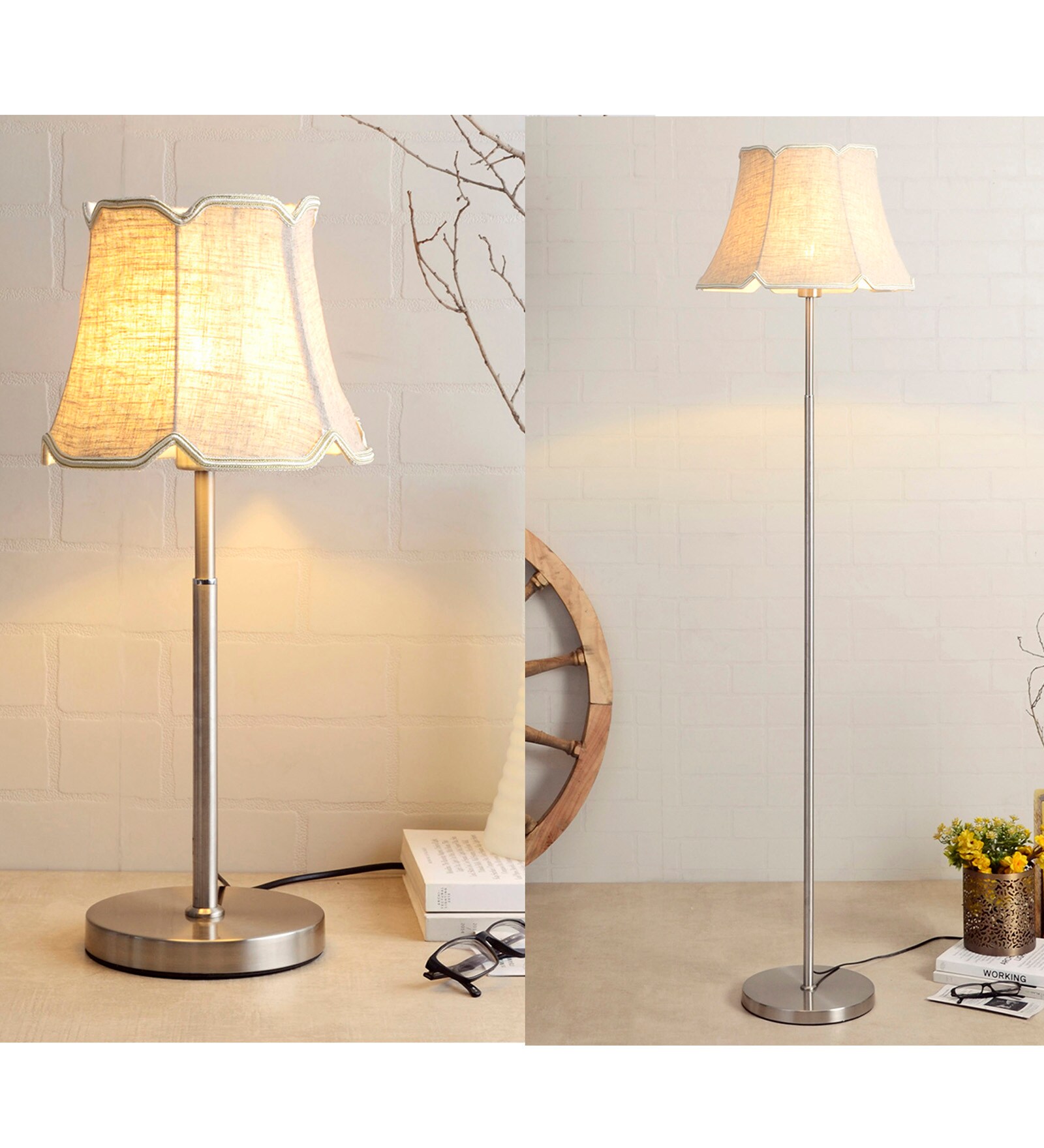 Buy Beige Fabric Lamps by Jainsons Emporio - Set of 2 Online - Lamp ...