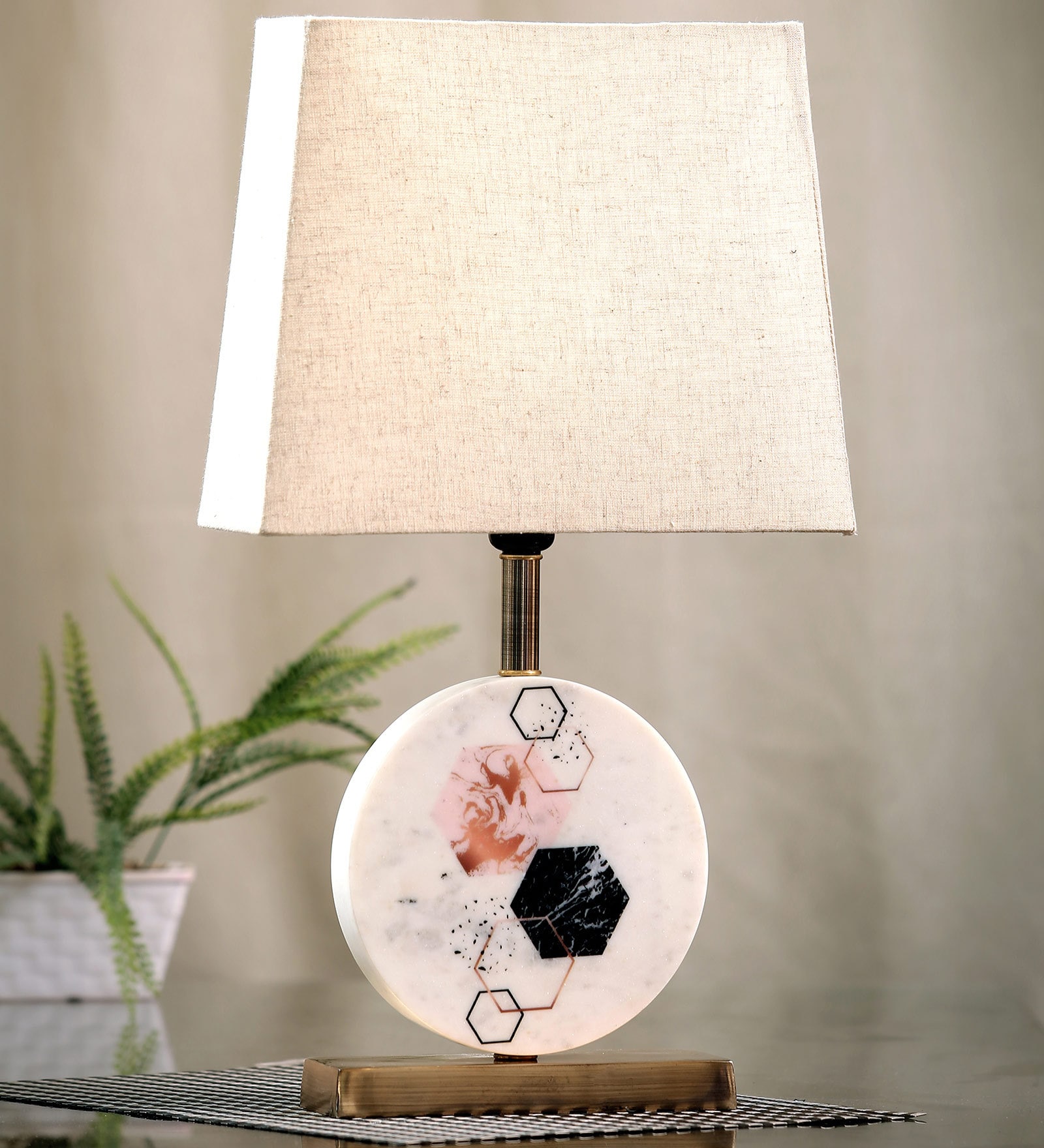 Buy Fergal Beige Fabric Shade Night Lamp With Marble & Metal Base at 19 ...