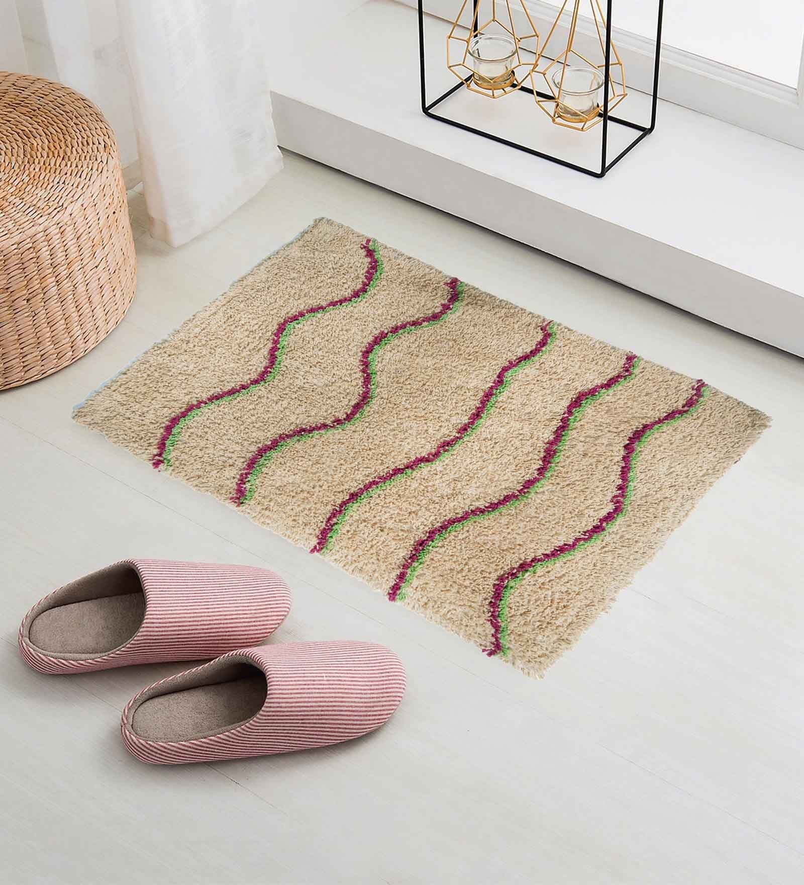 Buy Beige Abstract Blended Cotton 16x24 Inches AntiSkid (Set of 2) Door ...