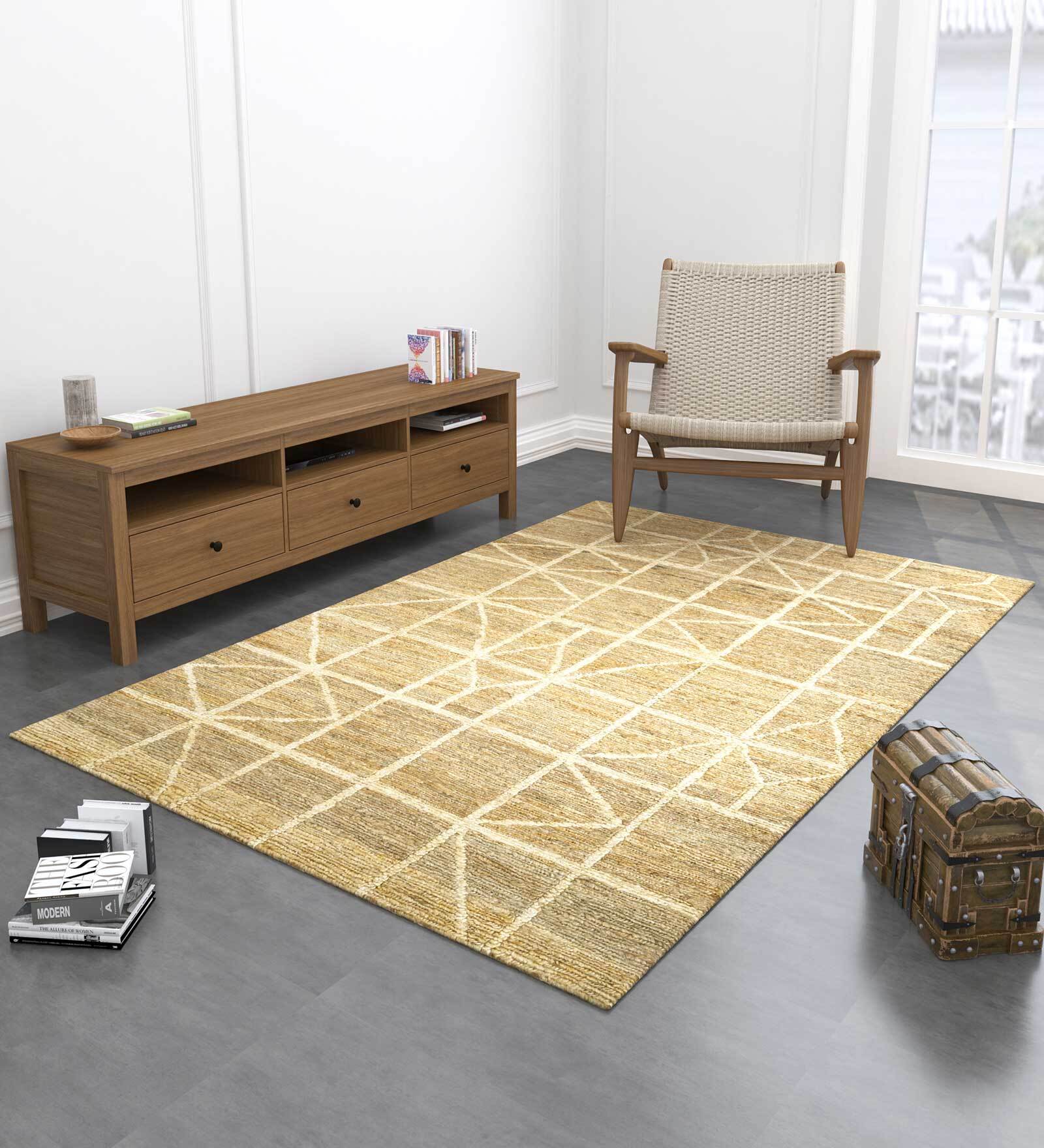 Buy Beige Geometric Jute 6 X 9 ft Hand Knotted Carpet by Jaipur Rugs ...