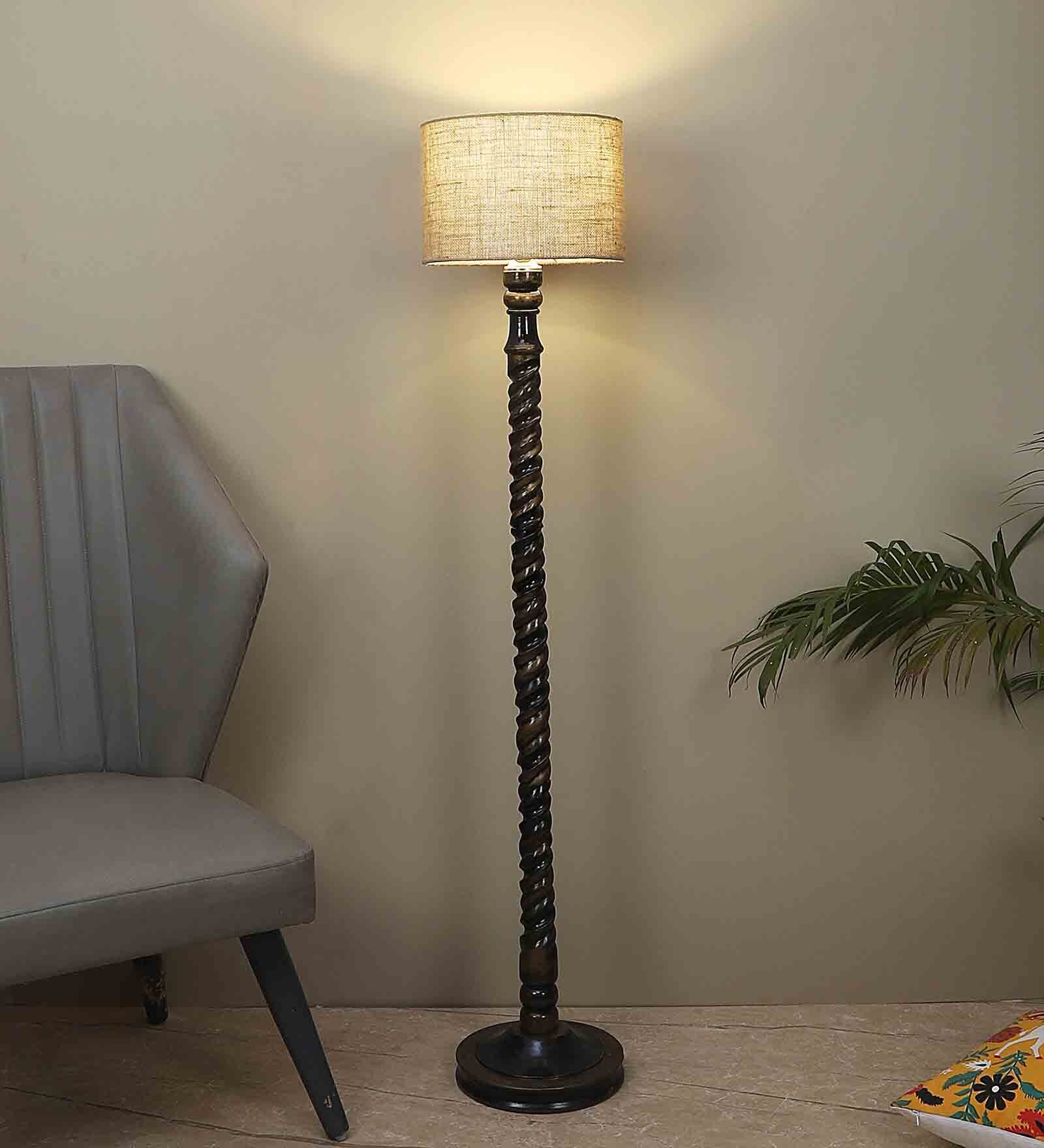 Buy Beige Jute Shade Novelty Floor Lamp Mango Wood Base at 54% OFF by ...