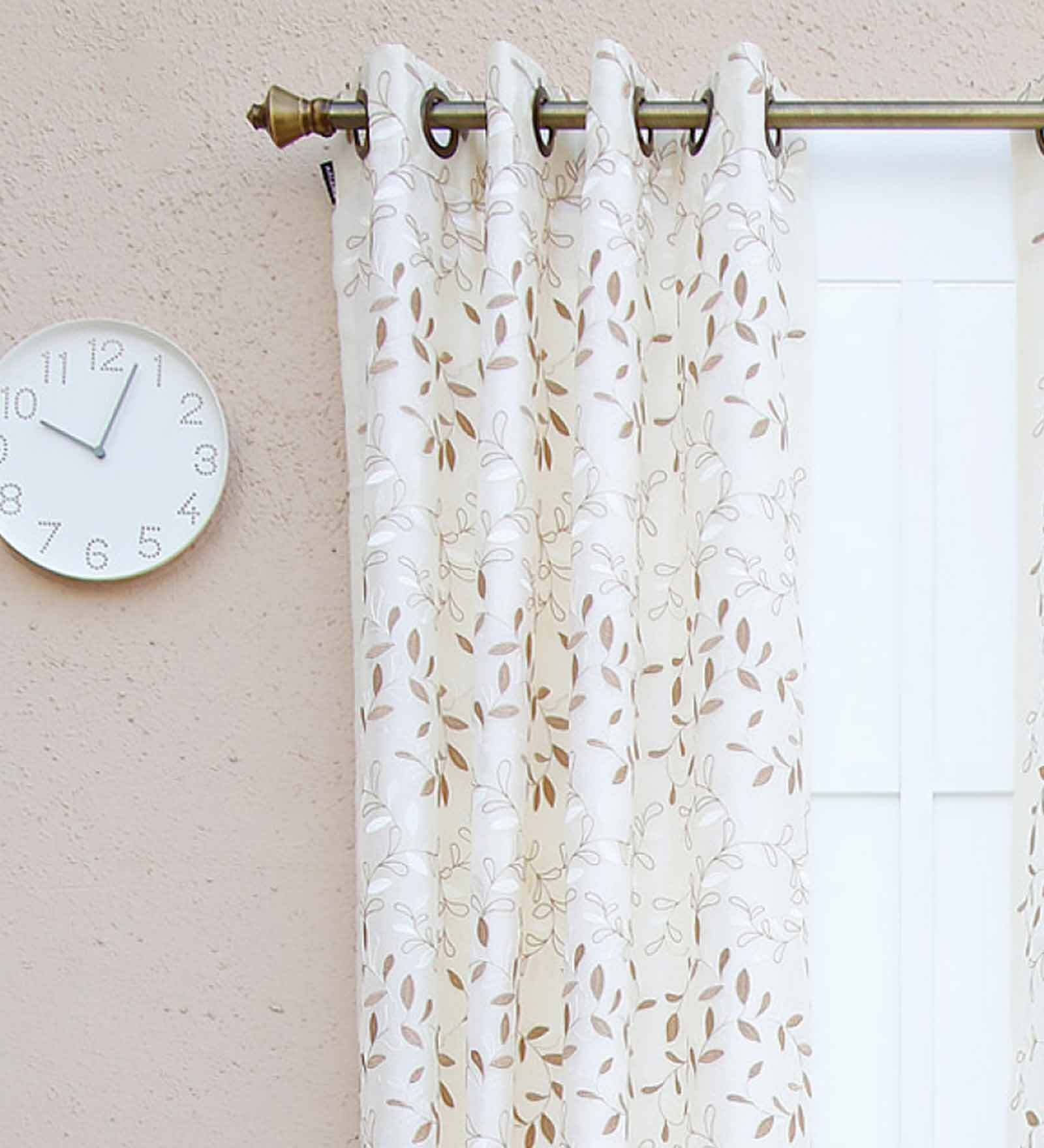 Buy Beige Floral Polyester 5 Ft Blackout Eyelet Window Curtain by ...