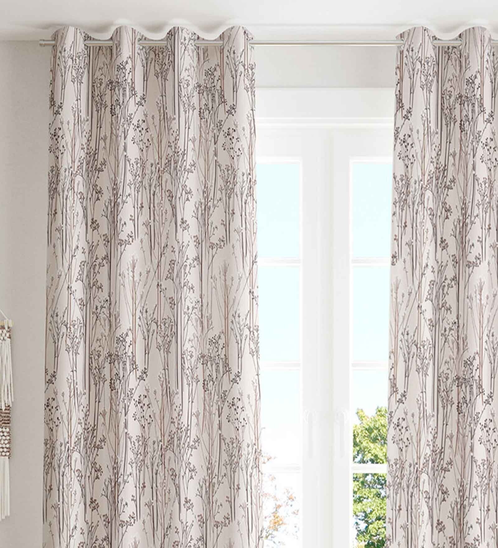 Buy Beige Floral Polyester 7 Ft Semisheer Eyelet Door Curtains (Set of ...