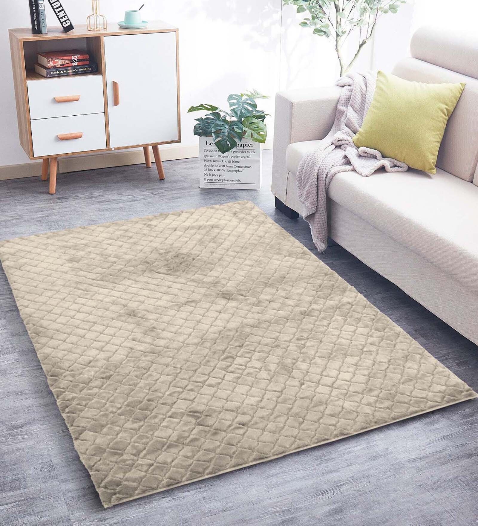 Buy Beige Solid Polyester 3 ft x 5 ft Machine Made Carpet by Luxe Home ...