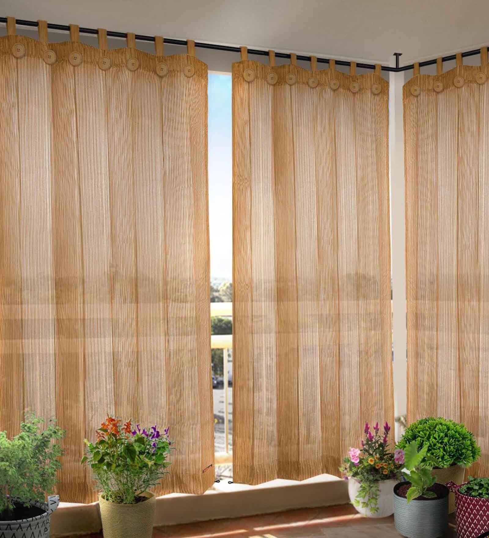 Buy Beige Polyester Solid 5 ft Semisheer Loop Top Window Curtains (Set ...