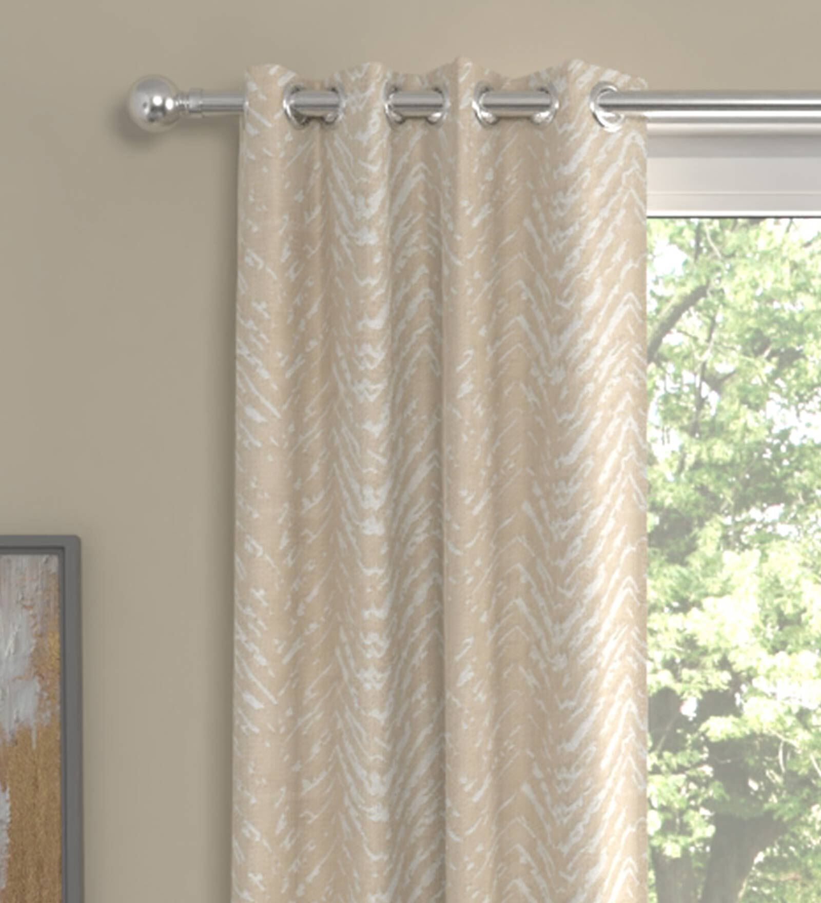 Buy Beige Polyester Geometric 9 Ft Semisheer Eyelet 2 Door Curtains at ...
