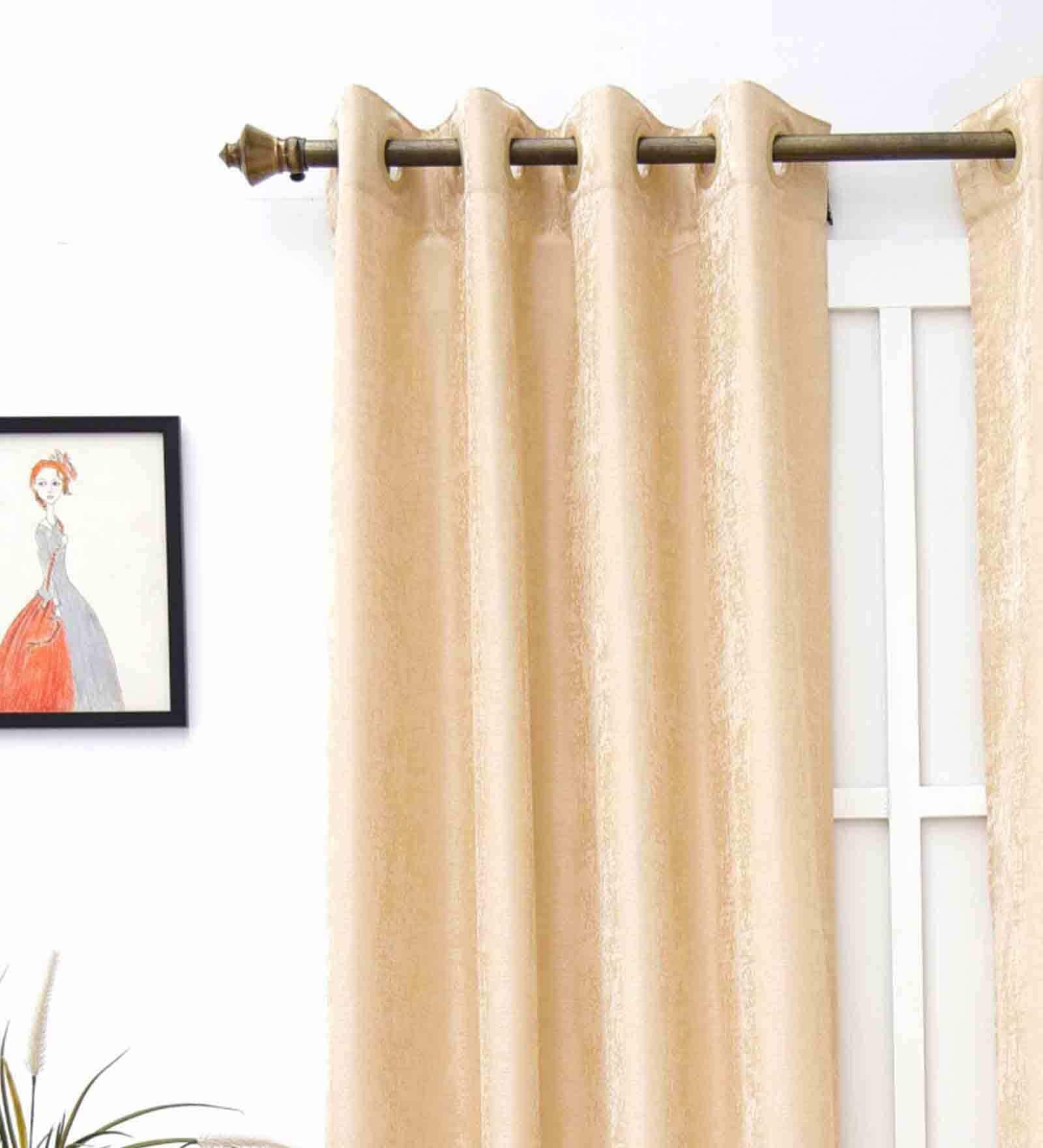 Buy Beige Solid Polyester 9 Ft Blackout Eyelet Door Curtain by Ariana ...