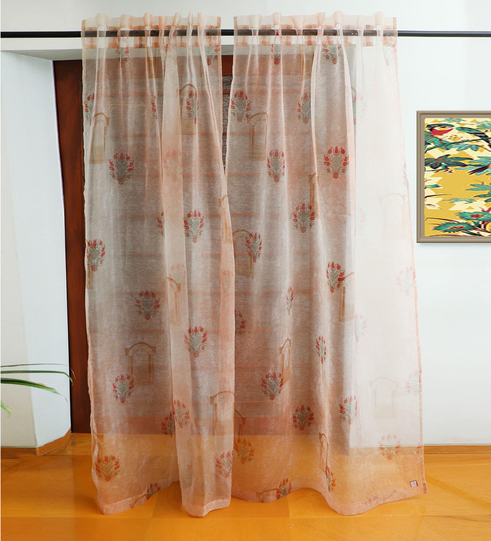 Buy Beige Polyester Tradiional 7ft Sheer Fabric Loops (Pack of 2) Door ...