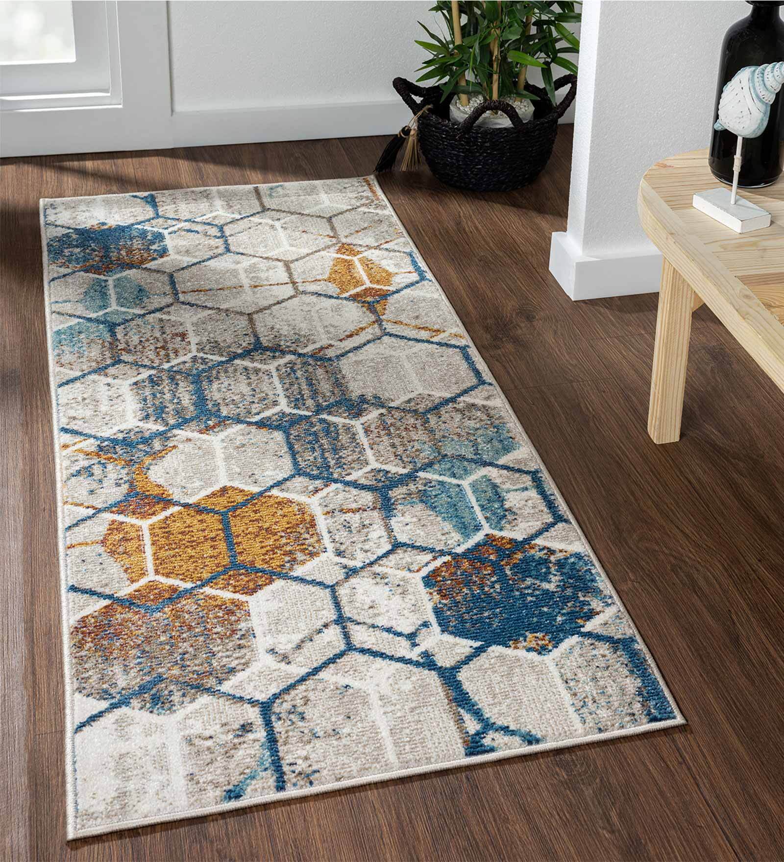 Buy Multicolor Geometric Polypropylene 5 x 2 Feet Machine Made Floor ...