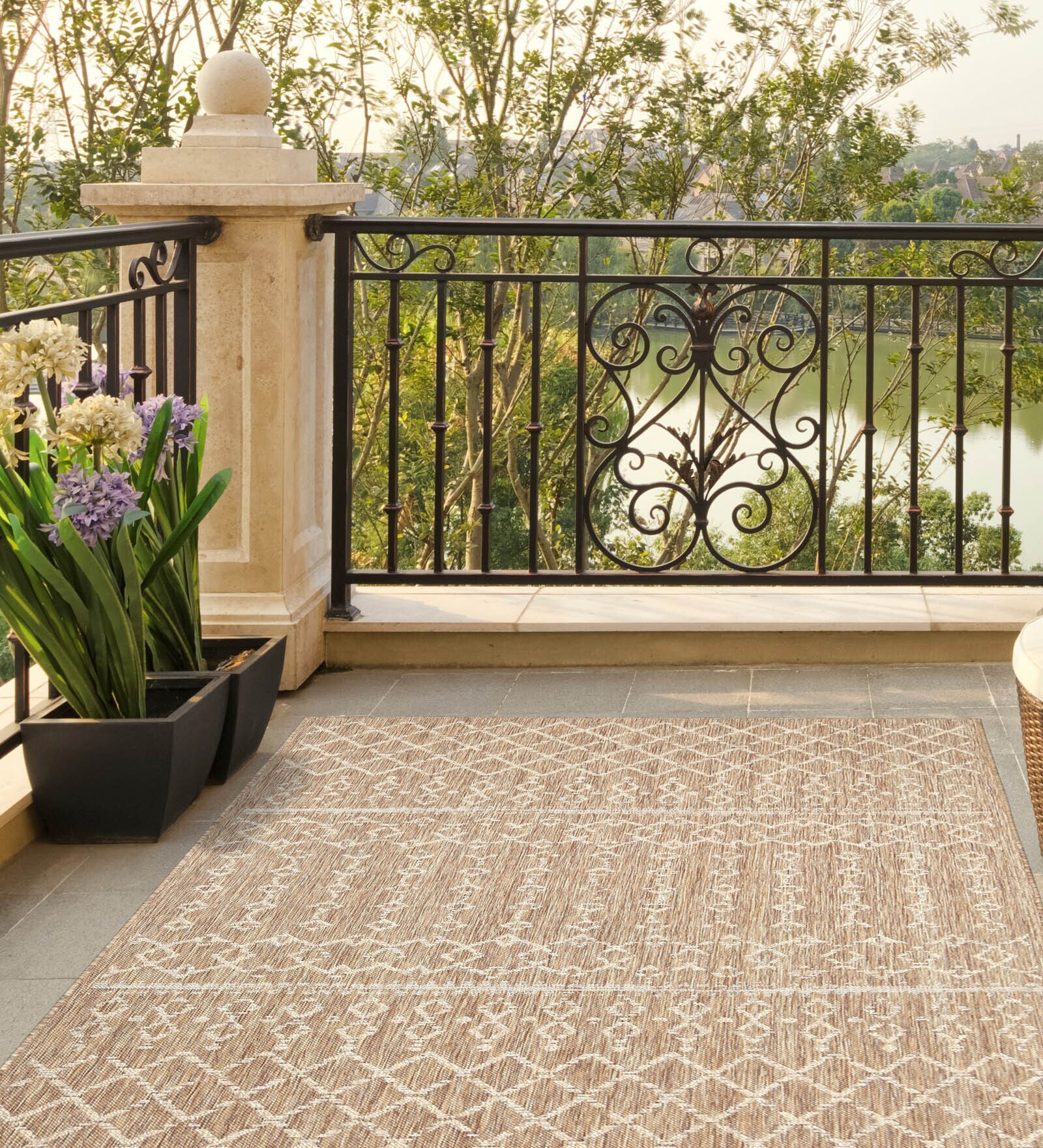 Buy Beige Geometric Polypropylene 5 ft x 7 ft Machine Made Carpet at 20 ...