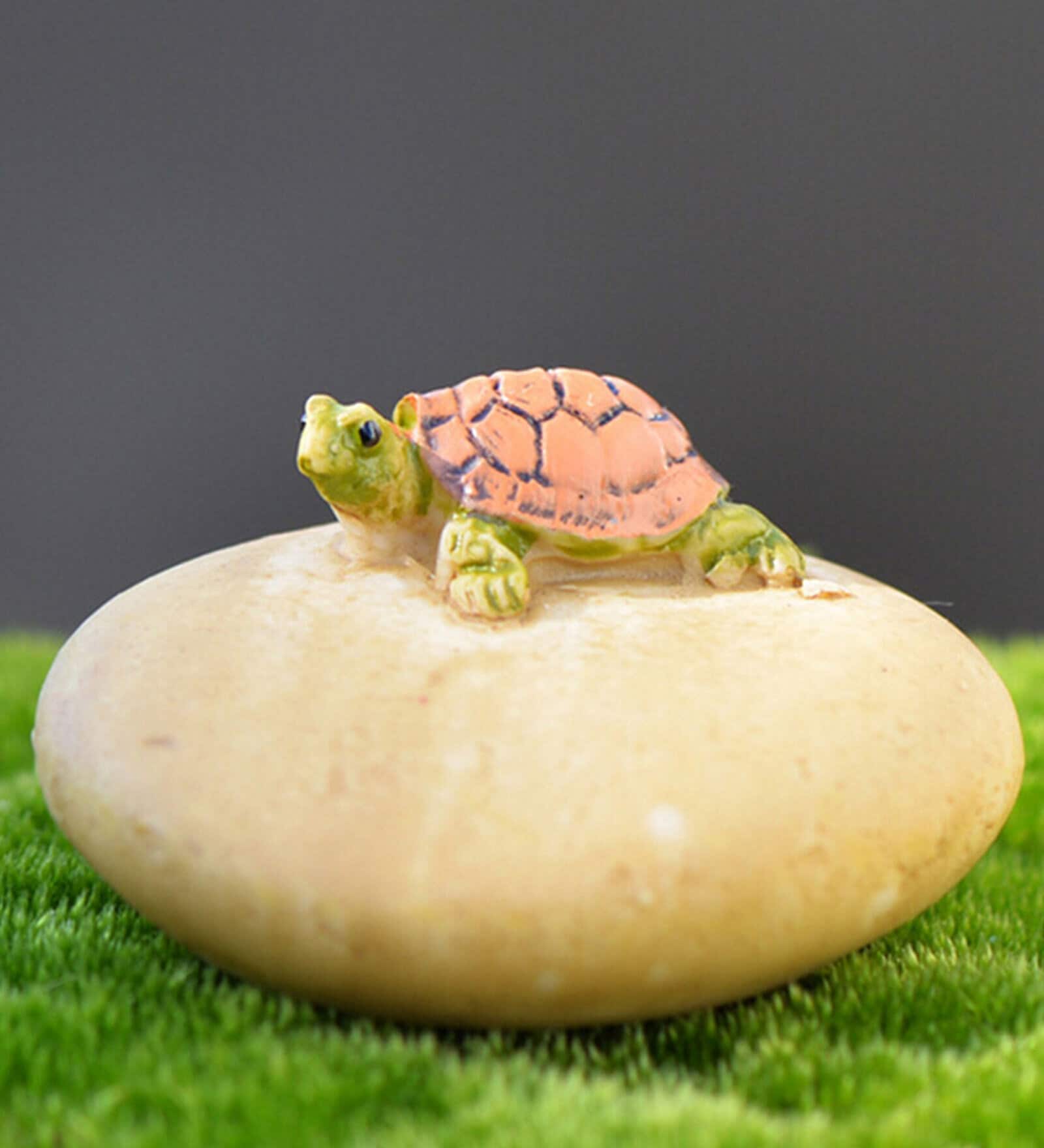 Buy Beige Resin Tortoise On A Rock Miniature Set Of 2 Garden Figurine ...