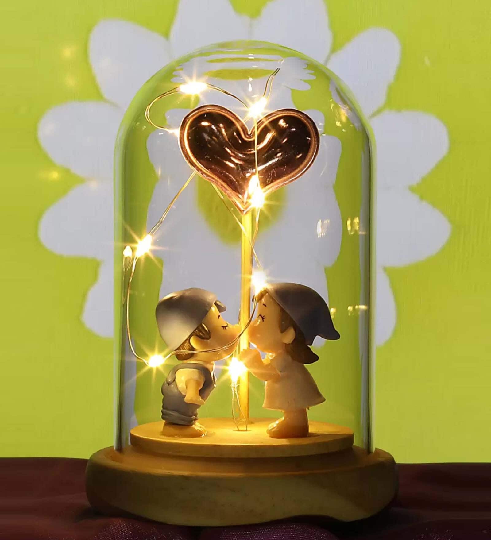 Buy Beige Romantic Love Couple with LED Light Polyresin & Glass ...
