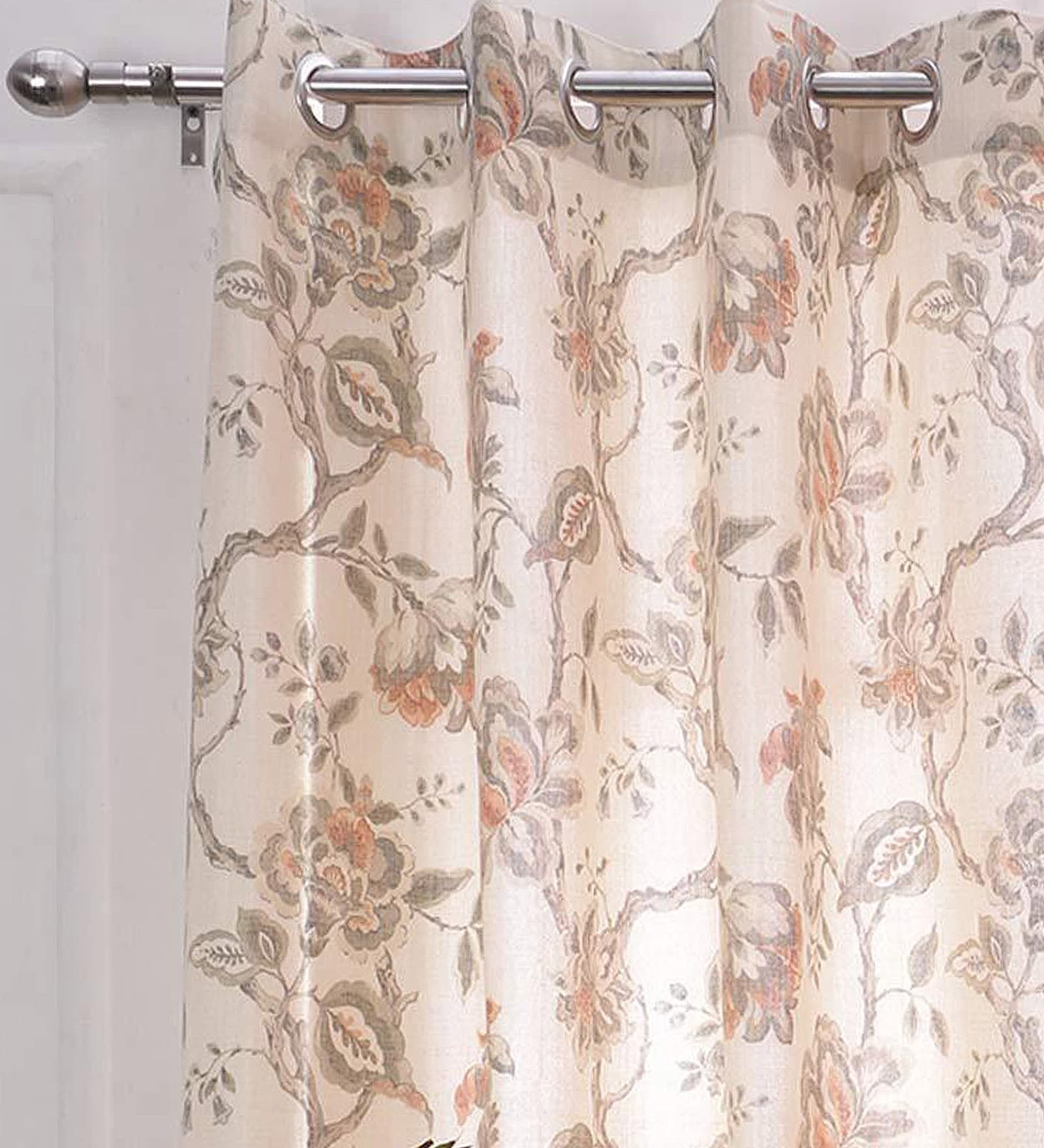 Buy Beige Floral Jute 5 Ft Light Filtering Eyelet Window Curtain at 45% ...