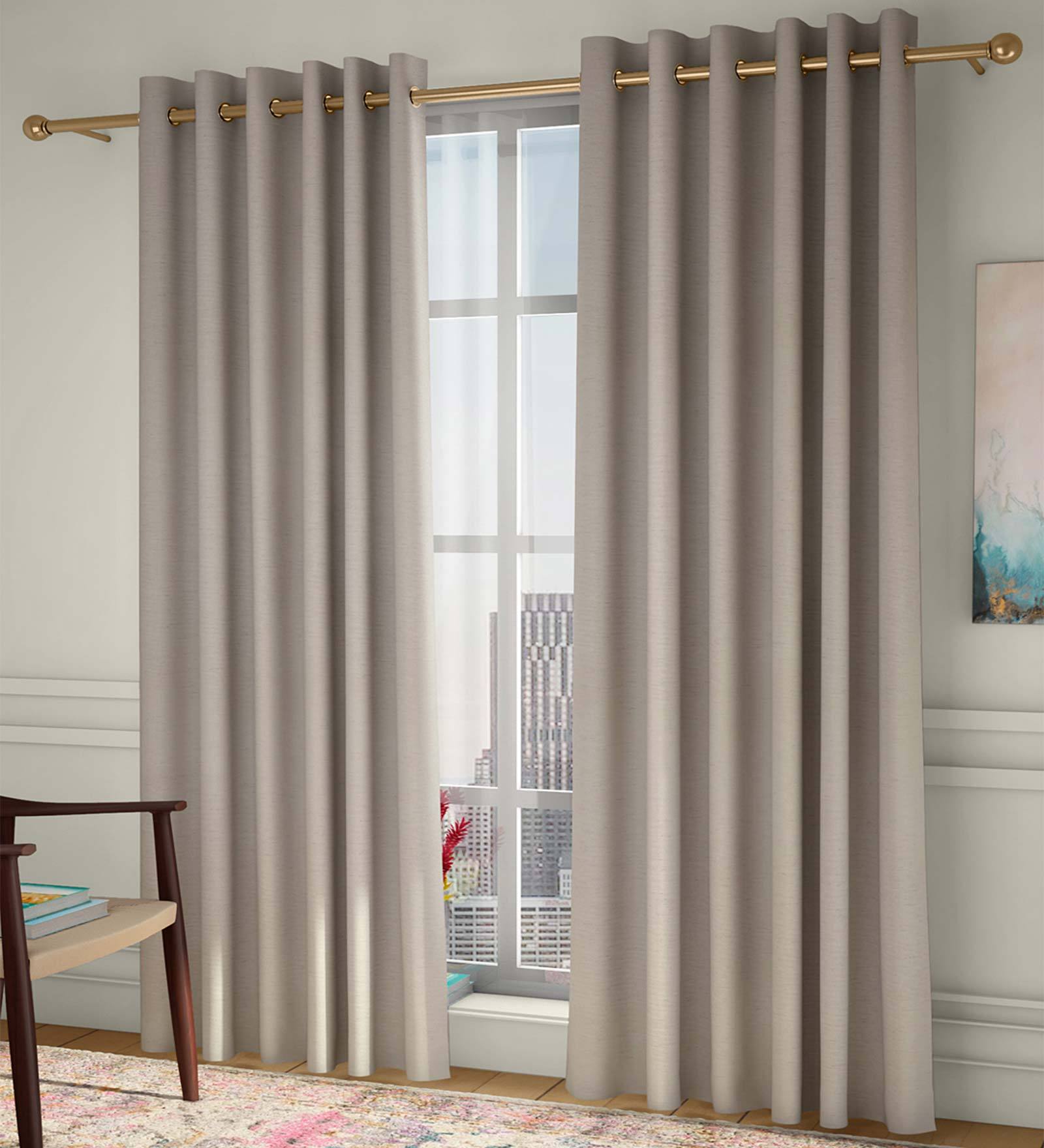 Buy Beige Solid Poly Cotton 9 Ft Light Filtering Eyelet Door Curtains ...