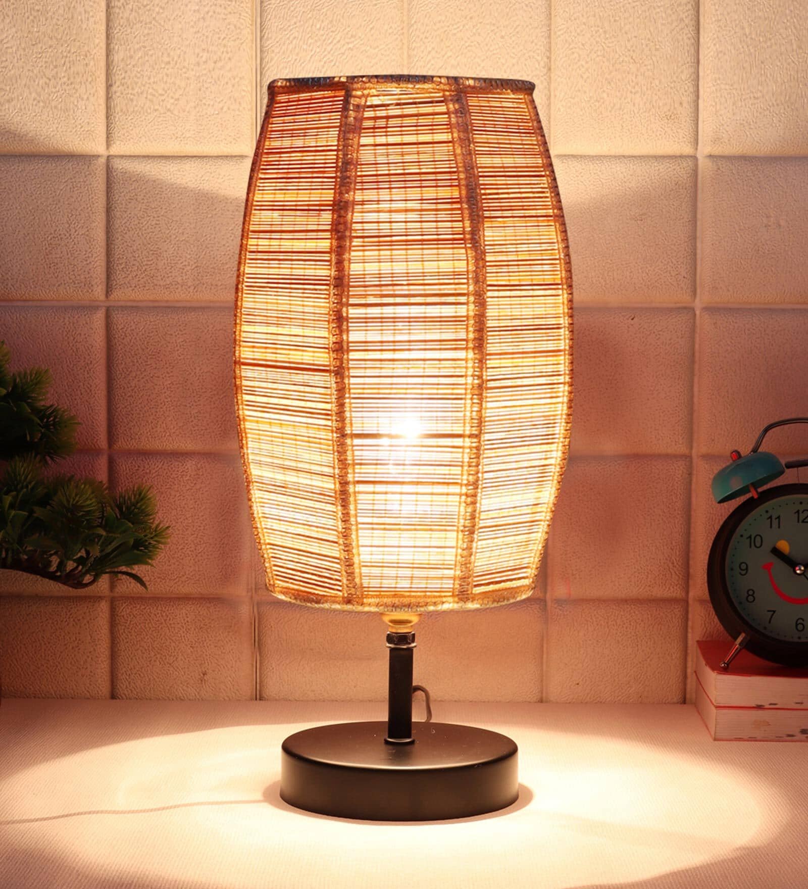Buy Fenerty Beige Bamboo Shade Table Lamp With Iron Base by New Era at ...