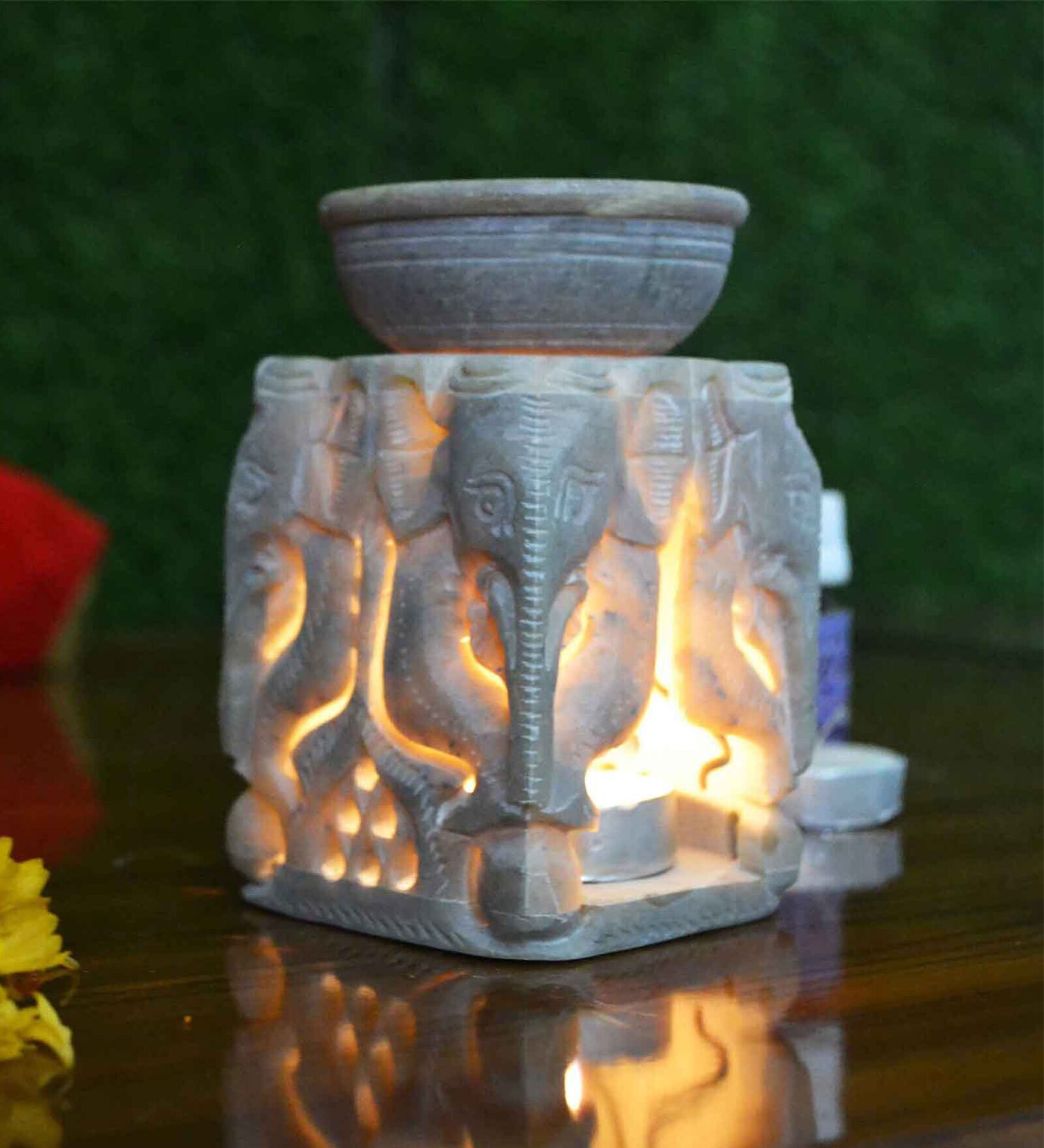 Buy Beige Soapstone 4 Faced Elephant Oil Diffuser with Essential Oil at ...