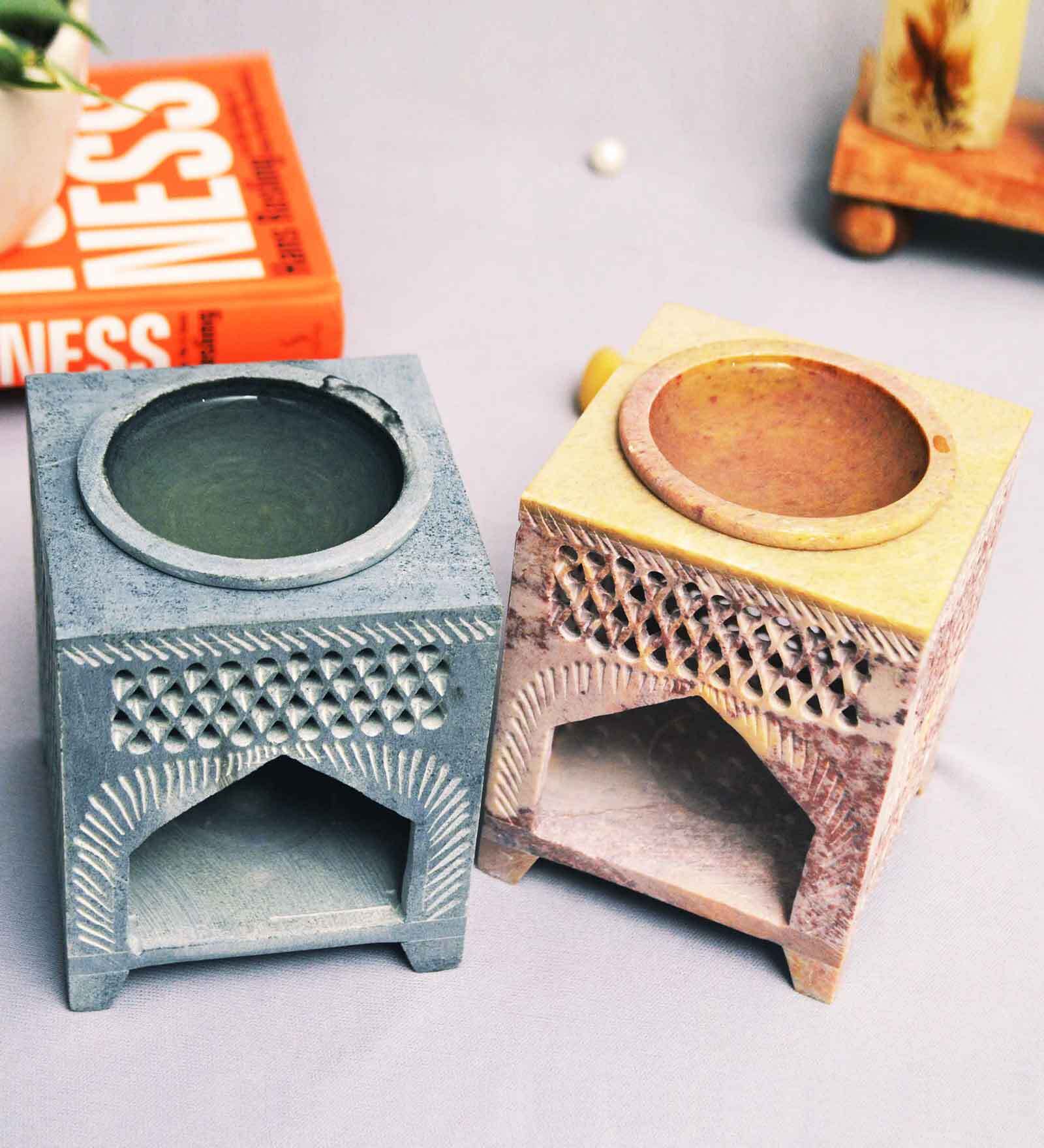 Buy Beige Soapstone Jali Oil Diffuser with Essential Oil by Katkaria ...