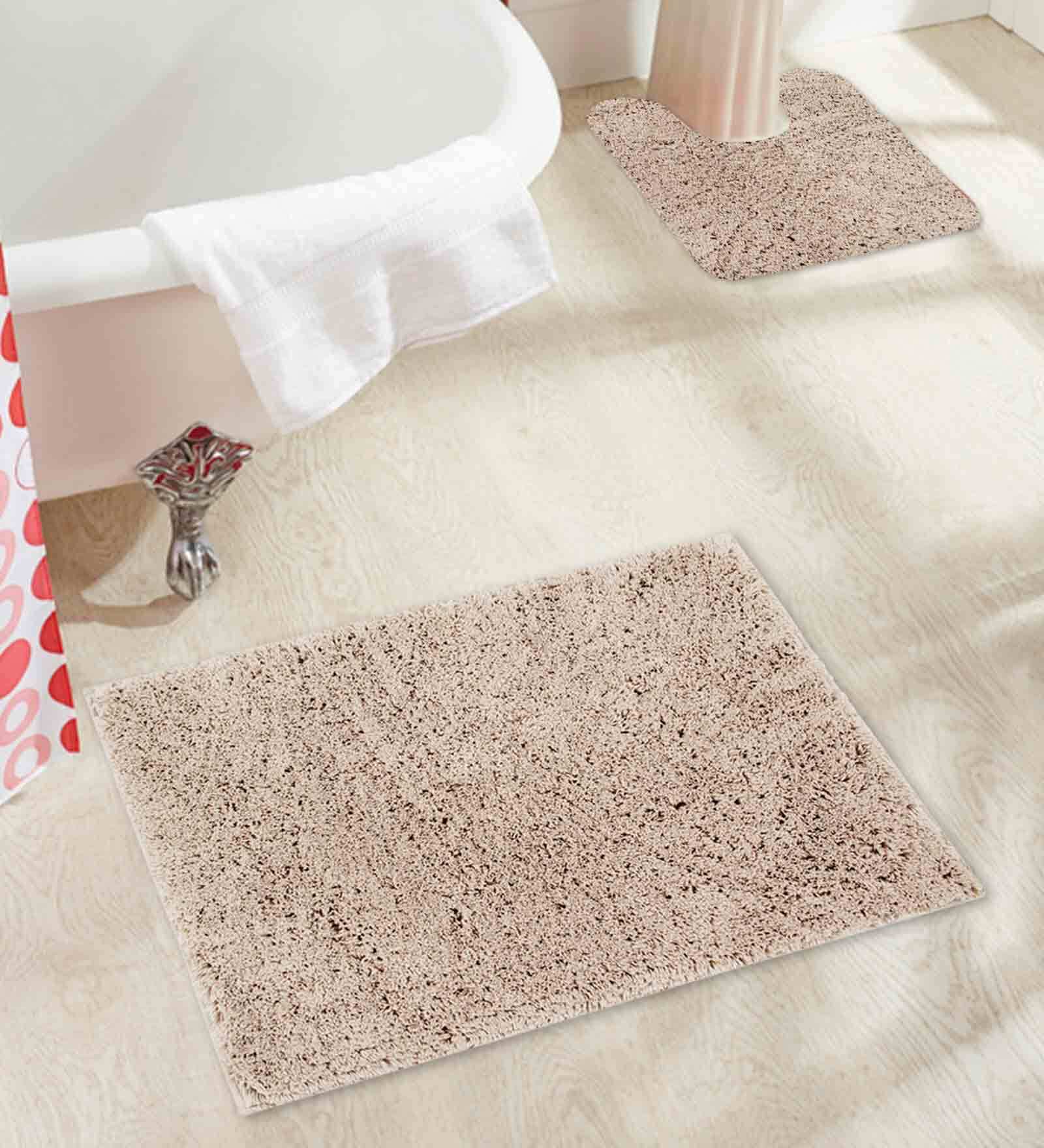 Buy Beige Solid Cotton AntiSkid Bathmat & Contour Mat by Obsessions at ...