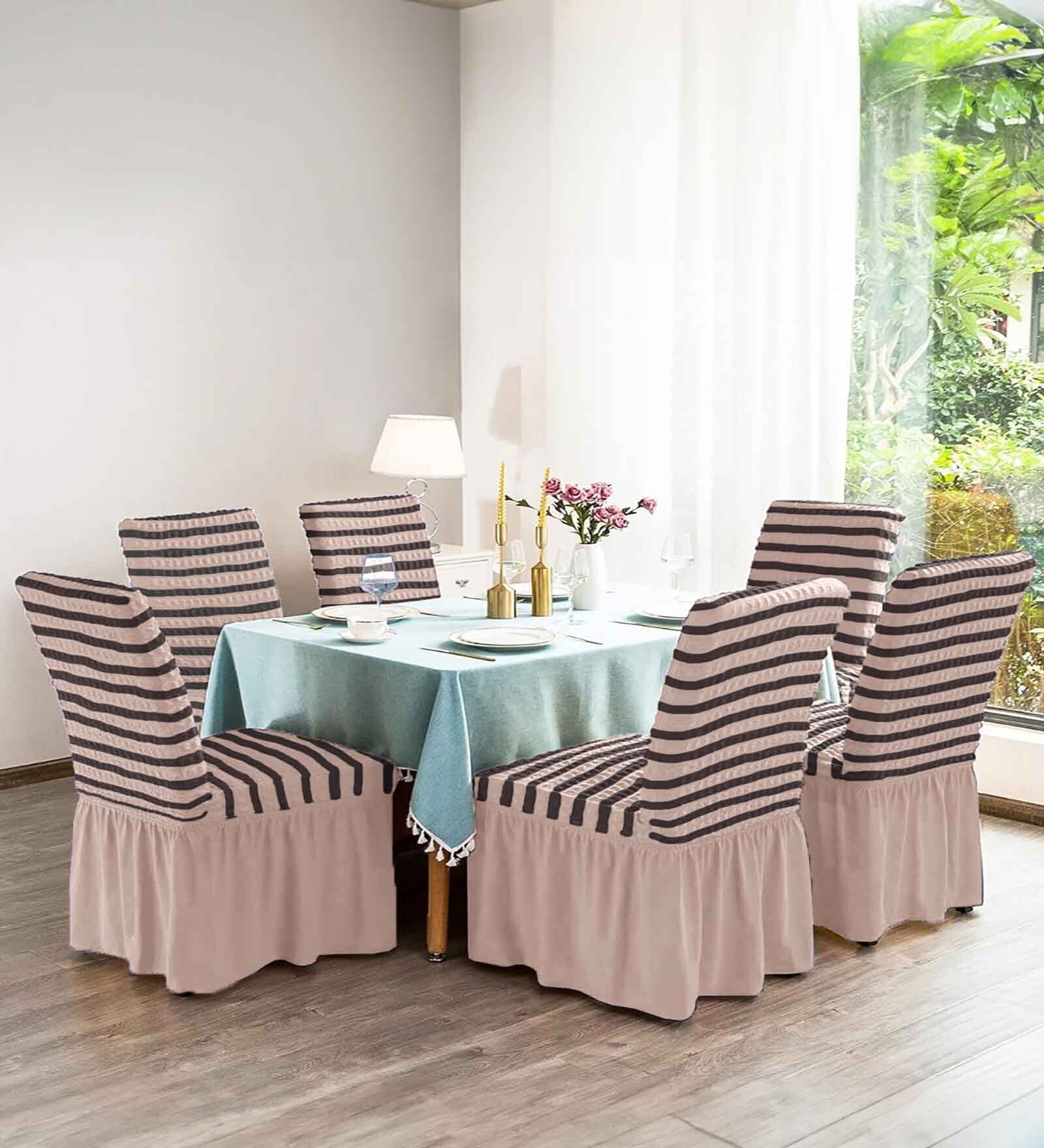 Buy Beige Solid Polyester (Pack of 6) Seater Chair Cover at 59% OFF by ...