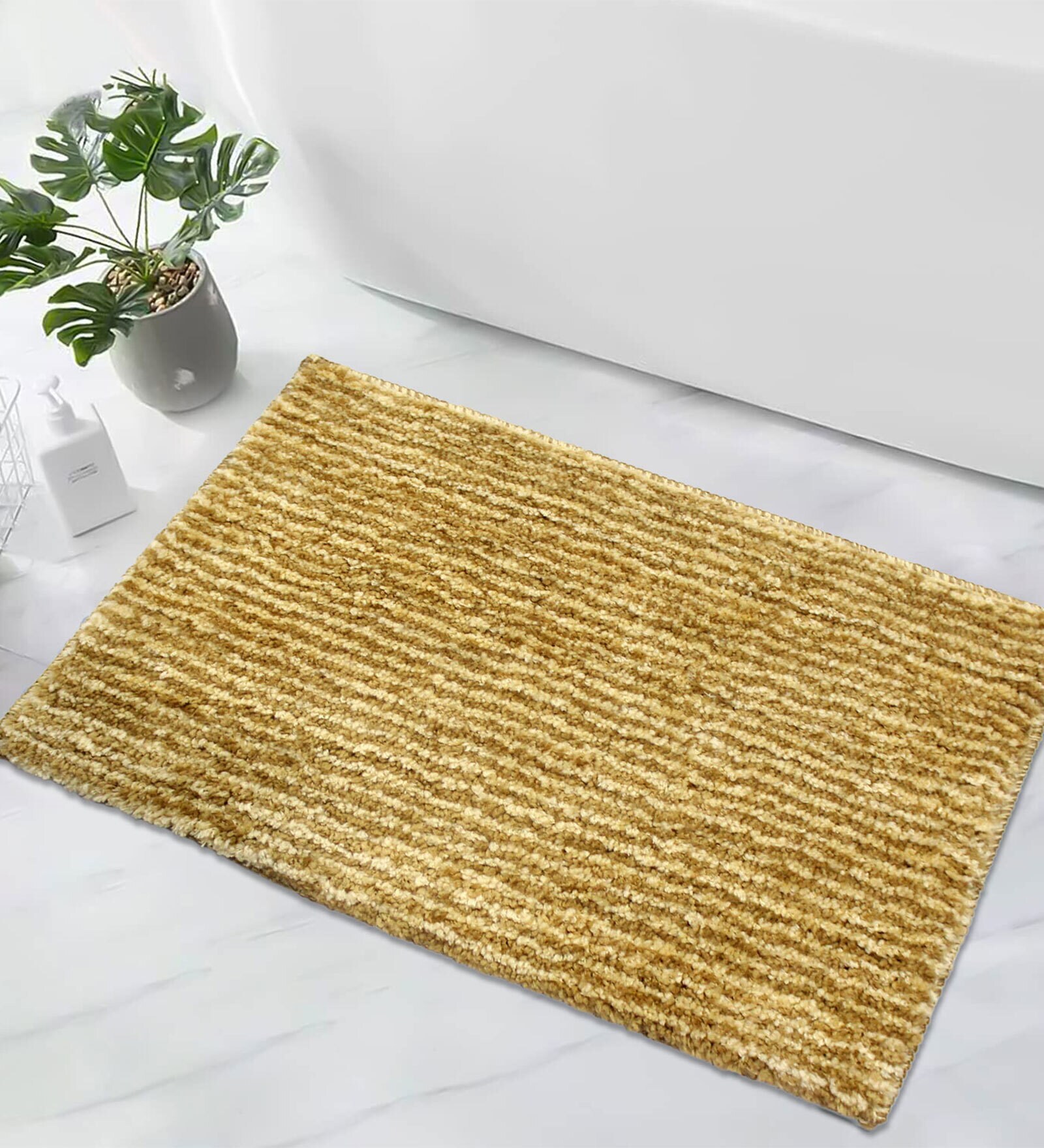 Buy Beige Stripe Microfiber 23x15 Inches Super Soft Bath Mat By Luxe ...
