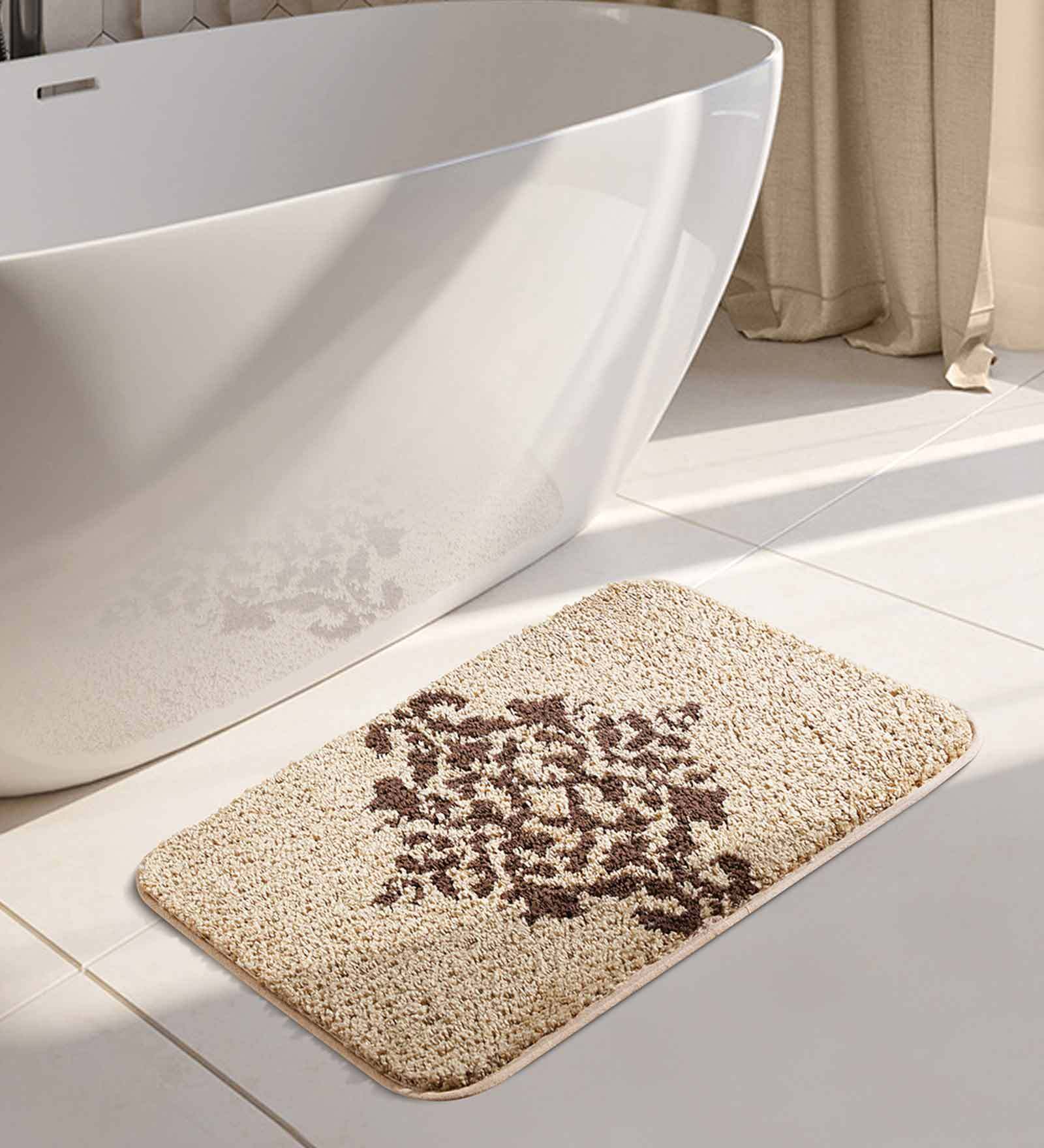 Buy Beige Traditional Polyester 28x20 Inches AntiSkid Bath Mat by ...