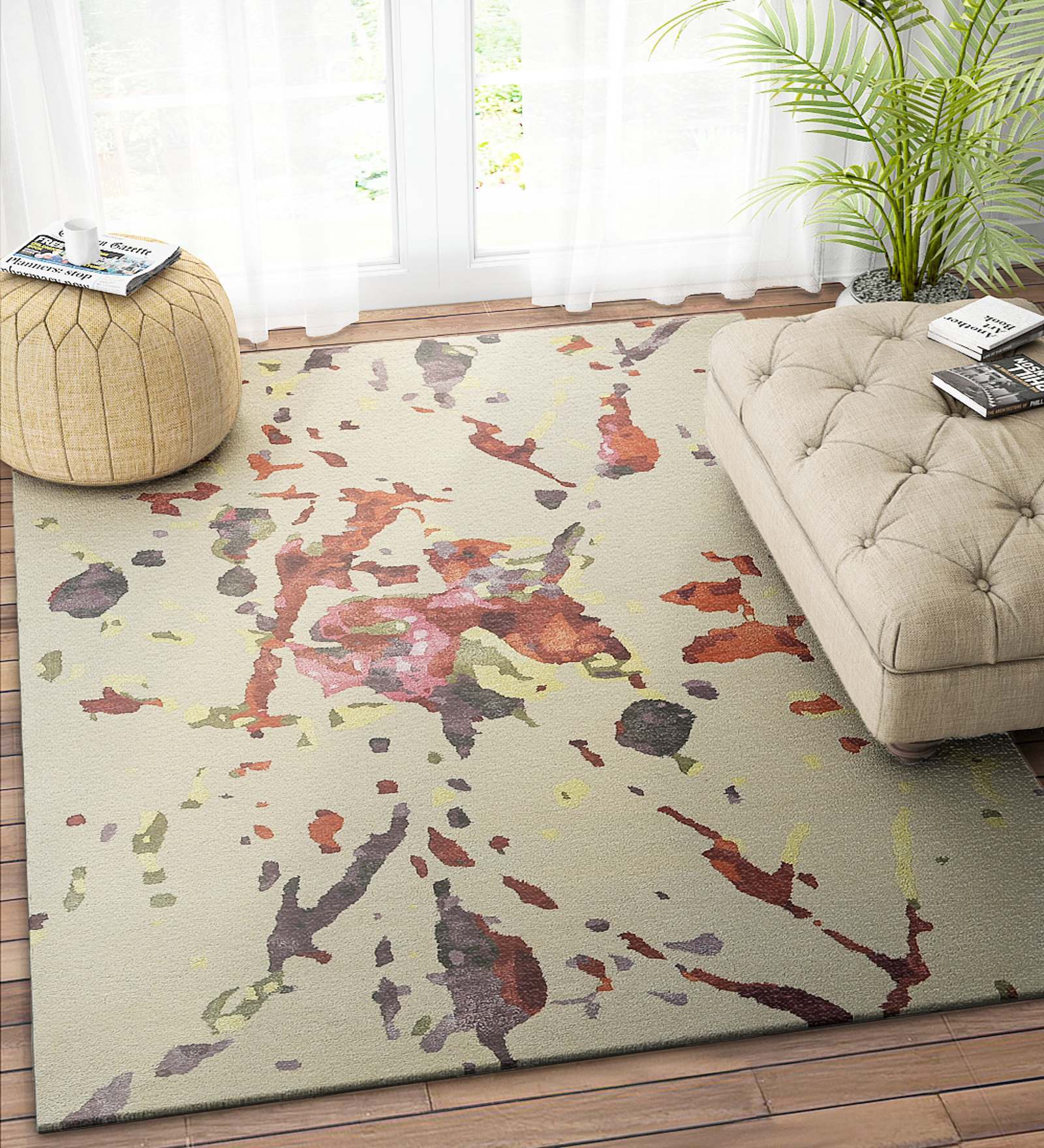 Buy Beige Abstract Wool 5 ft x 8 ft Hand Tufted Carpet at 34% OFF by ...
