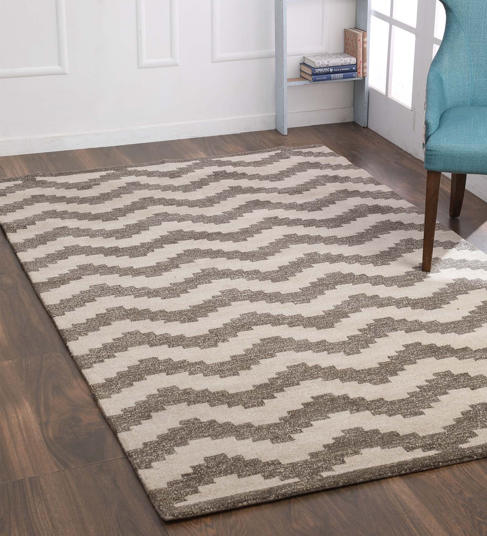 Buy Beige Geometrical Pattern Hand Tufted Wool Carpet 8 x 5 feet by ...