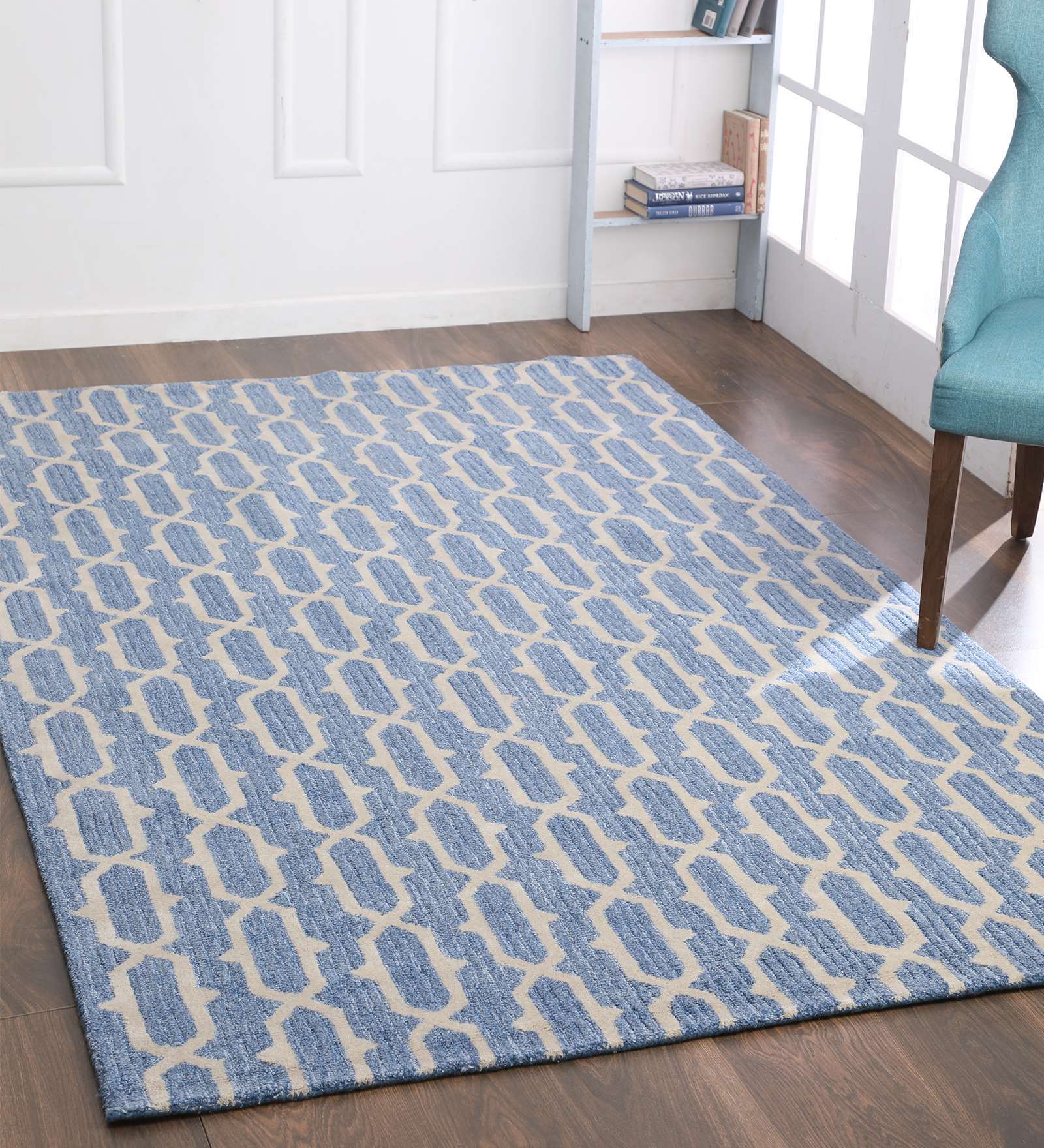 Buy Blue Abstract Pattern Hand Tufted Wool Carpet 8 x 5 feet by Obeetee ...
