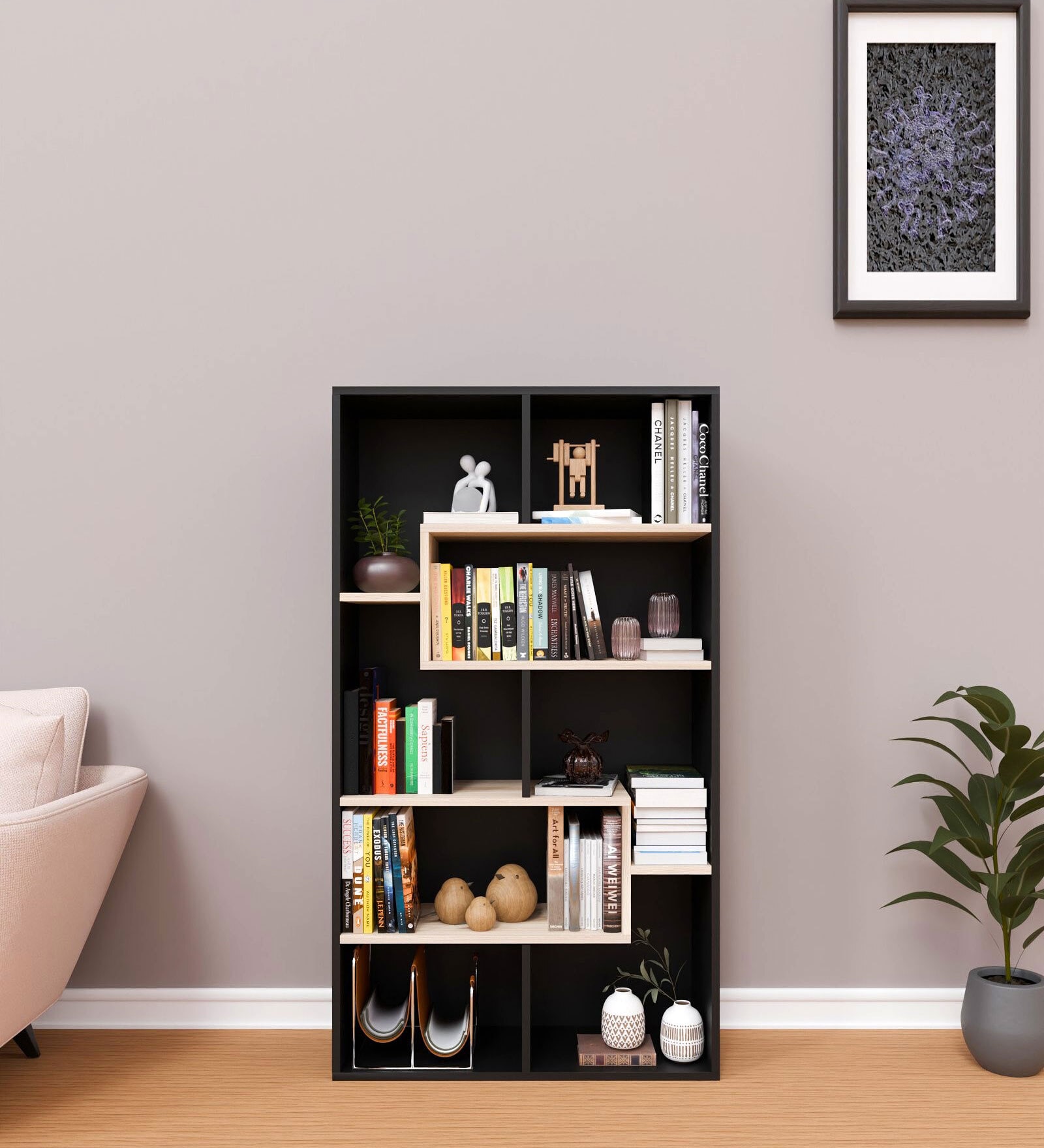 Buy Beni Bookshelf In Black & Asian Walnut Light Finish at 100% OFF by ...