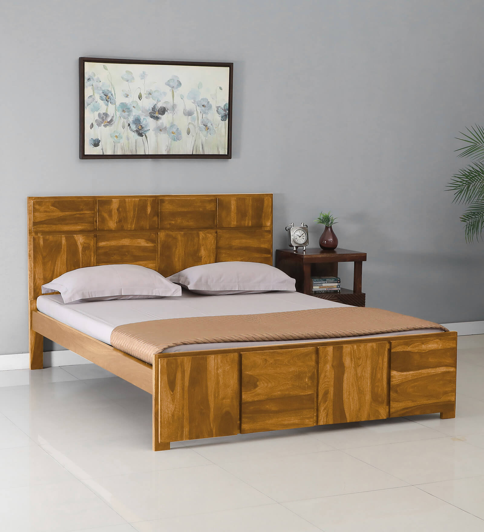 Buy Bergen Sheesham Wood Queen Size Bed In Rustic Teak Finish at 4% OFF by Woodsworth from ...