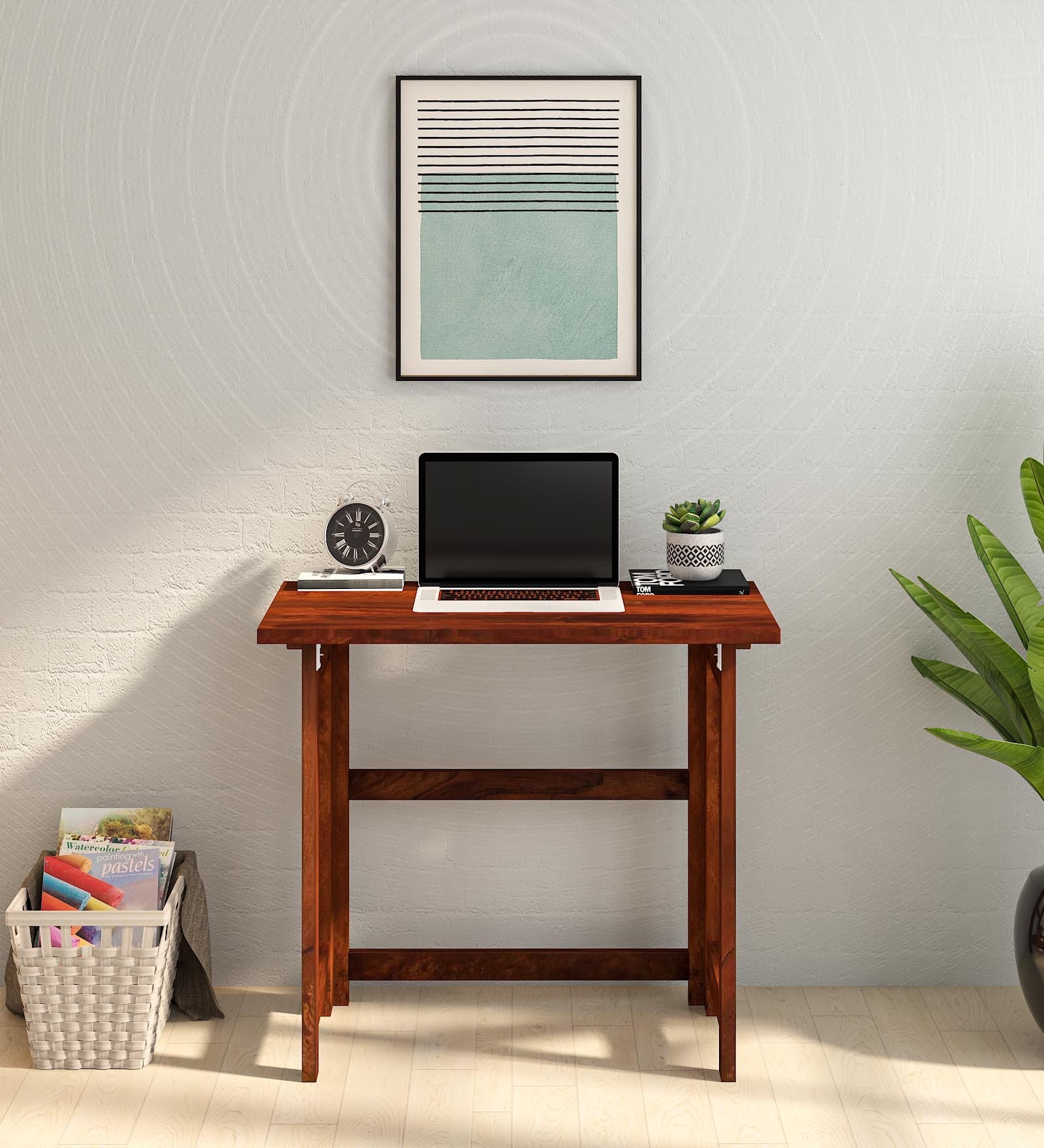 Buy Bern Z Solid Wood Foldable Writing Table In Honey Oak Finish at 7% ...