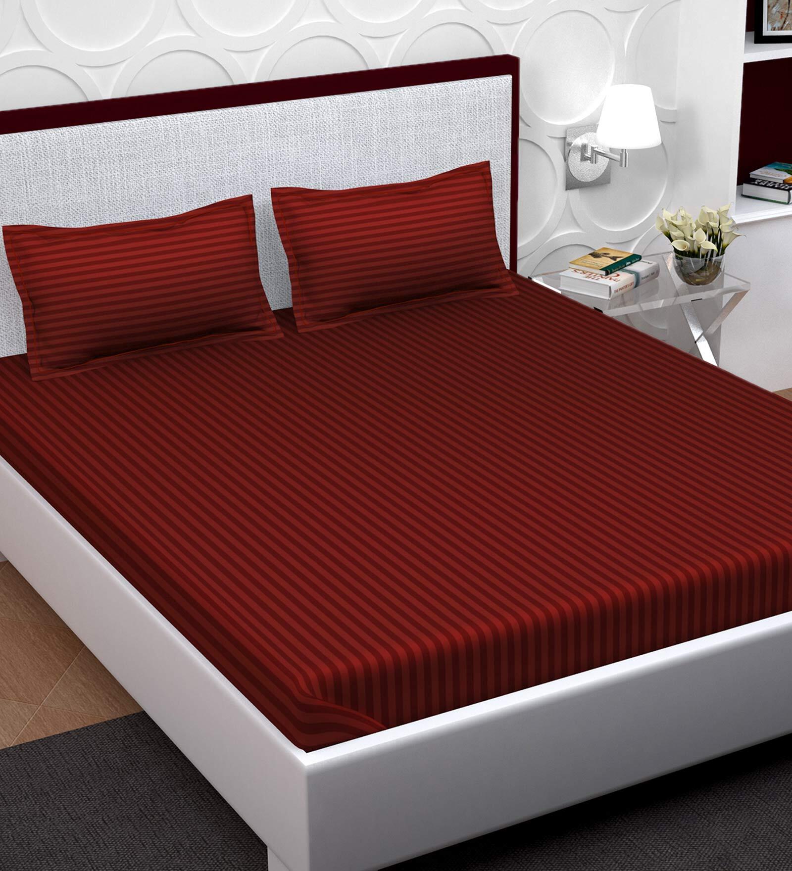 Buy Berry Red 210 TC 100% Cotton King Size Bedsheet 2 Pillows covers ...