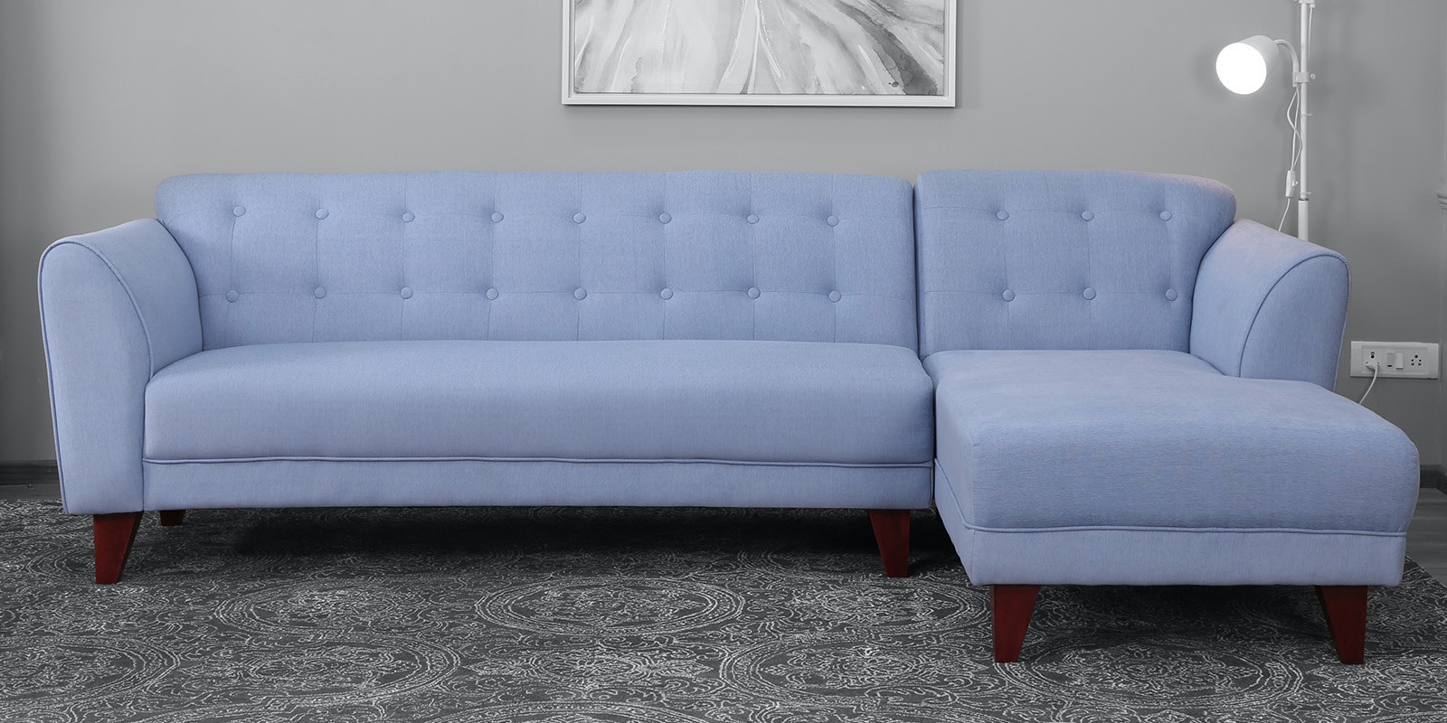 Buy Belem Fabric LHS Sectional Sofa (3 + Lounger) in Ice Blue Colour at ...