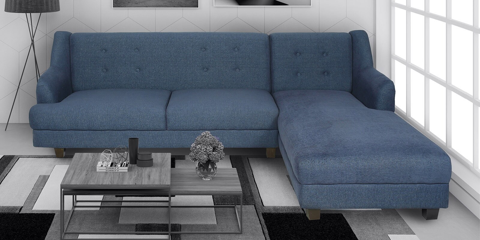 Buy Belovi LHS L Shape Sofa in Blue Colour at 26% OFF by Vittoria ...