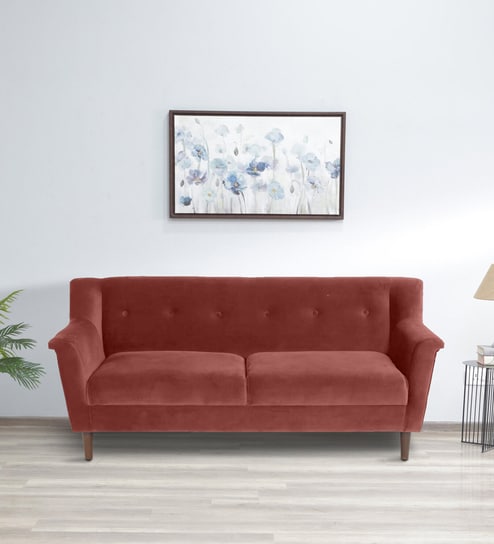 Buy Behar Velvet 3 Seater Sofa in Berry Red Colour at 11% OFF by ...