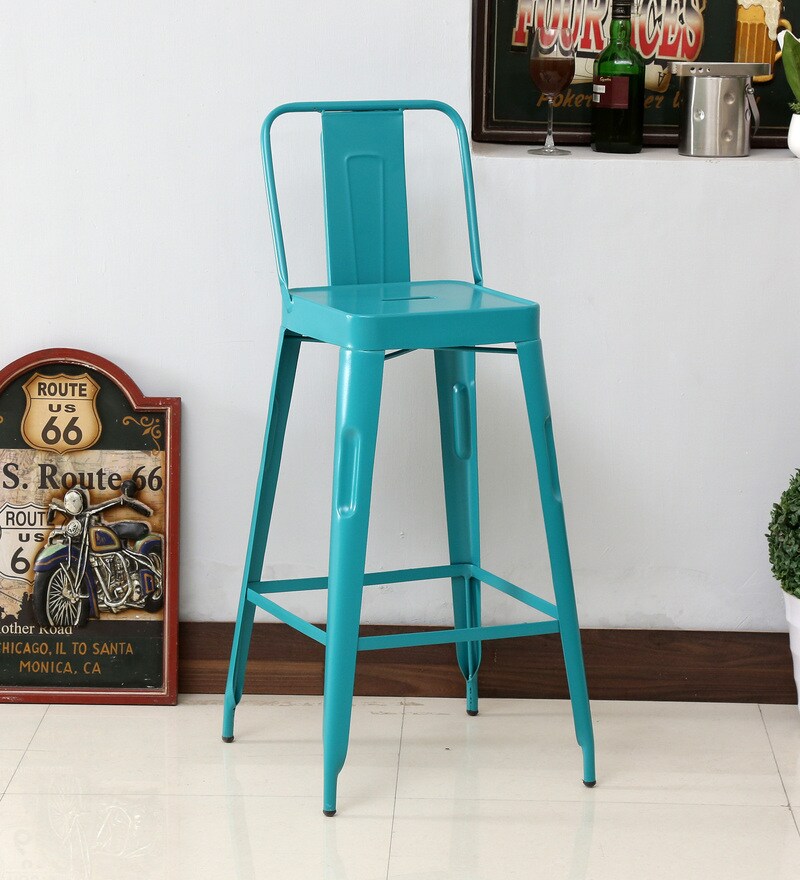 Buy Becky Metal Bar Stool In Turquoise Colour By Bohemiana Online ...