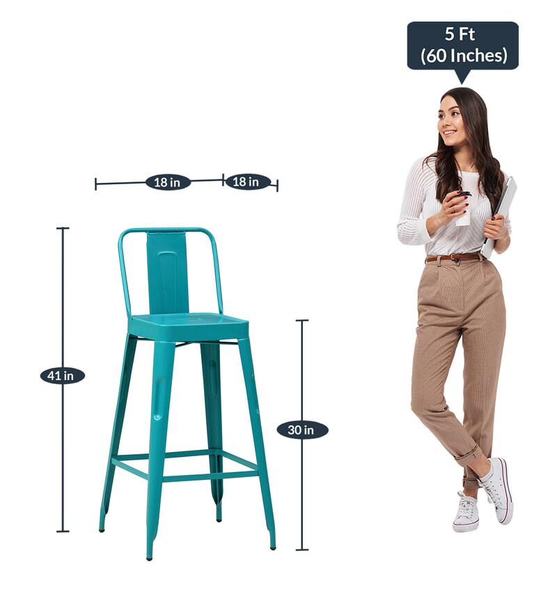 Buy Becky Metal Bar Stool In Turquoise Colour By Bohemiana Online ...
