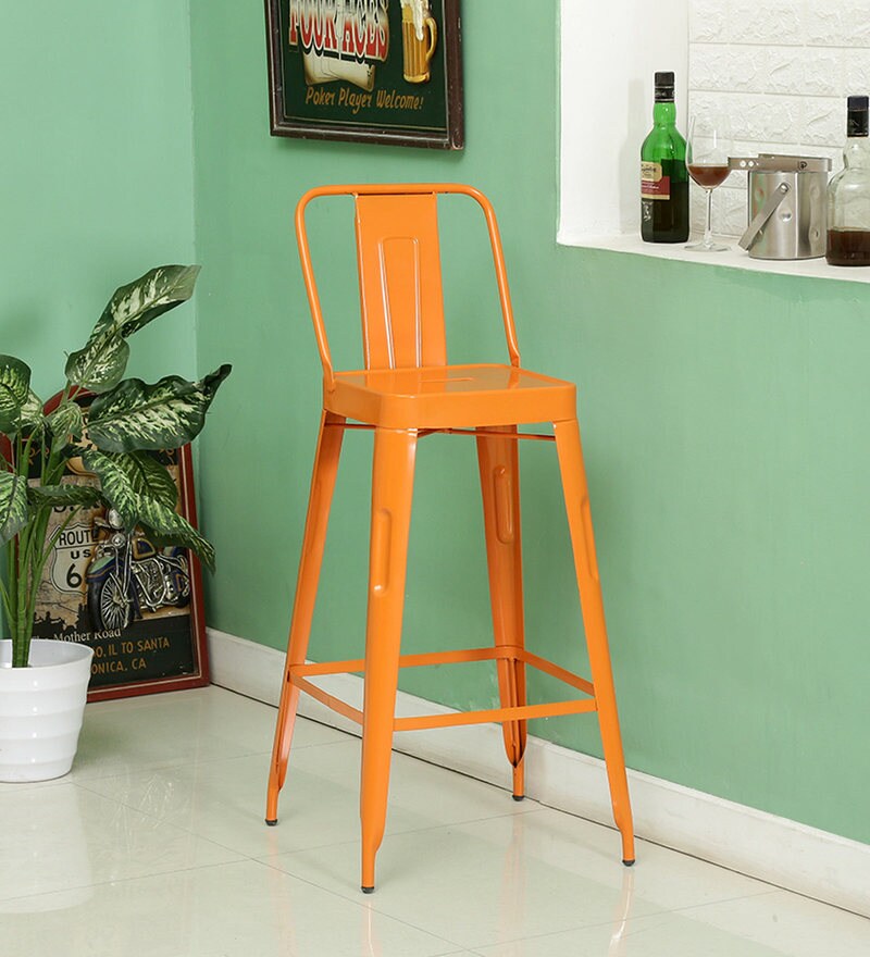 Buy Becky Metal Bar Stool In Orange Colour By Bohemiana Online ...