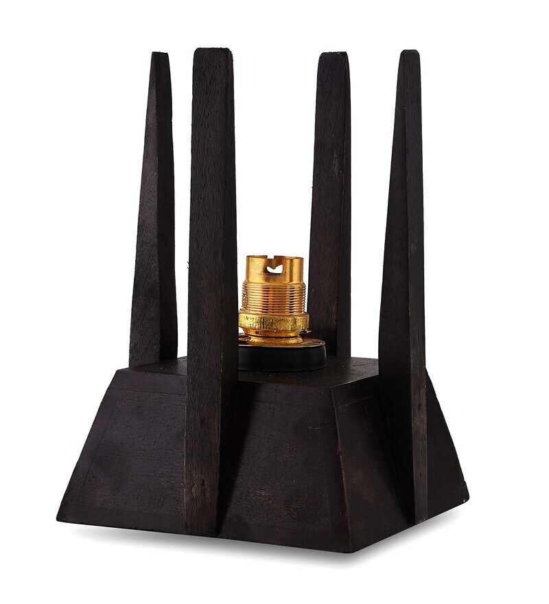 Buy Bedside Table Lamp, Retro Style Walnut Wood Finish Pyramid Table ...