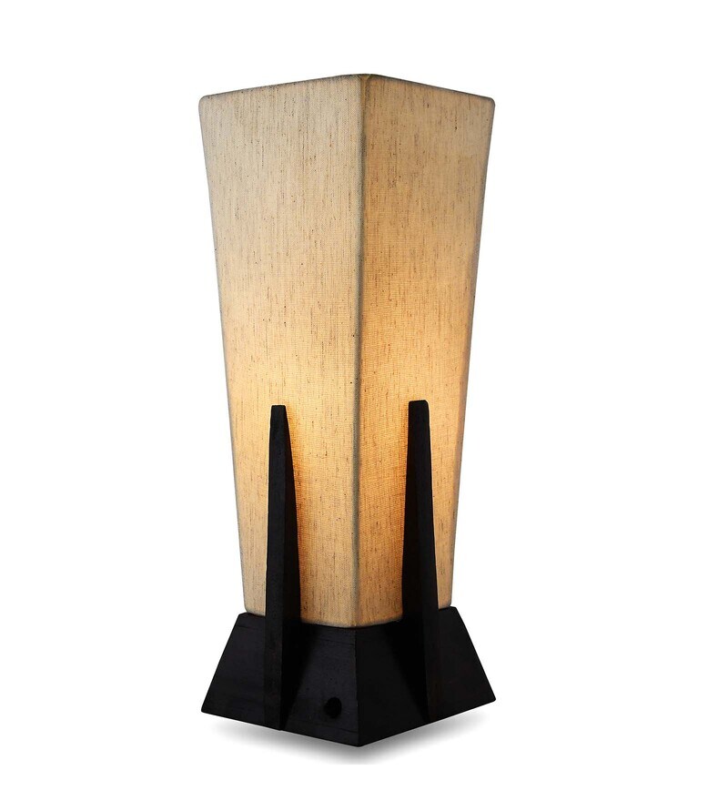 Buy Bedside Table Lamp, Retro Style Walnut Wood Finish Pyramid Table ...