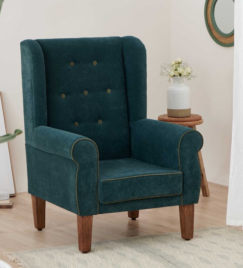 Buy The Velvet Wing Chair in Deep Teal Colour Online - Wing Chairs ...