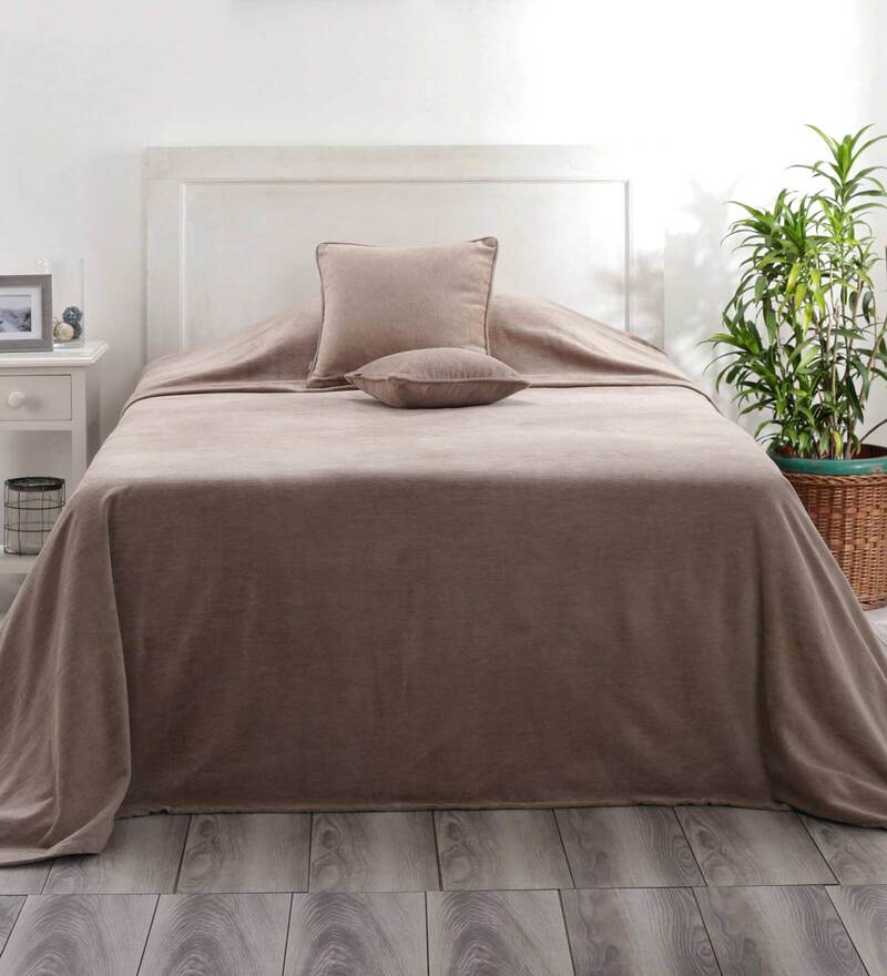 Buy Beige Solid 110 TC Cotton Single Bed Cover by Maspar Online - Solid ...